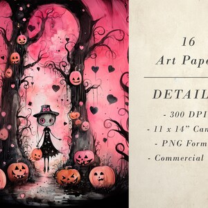 22 Hot Pink Halloween Printable Art Pages| Digital Download JPG Paper ...