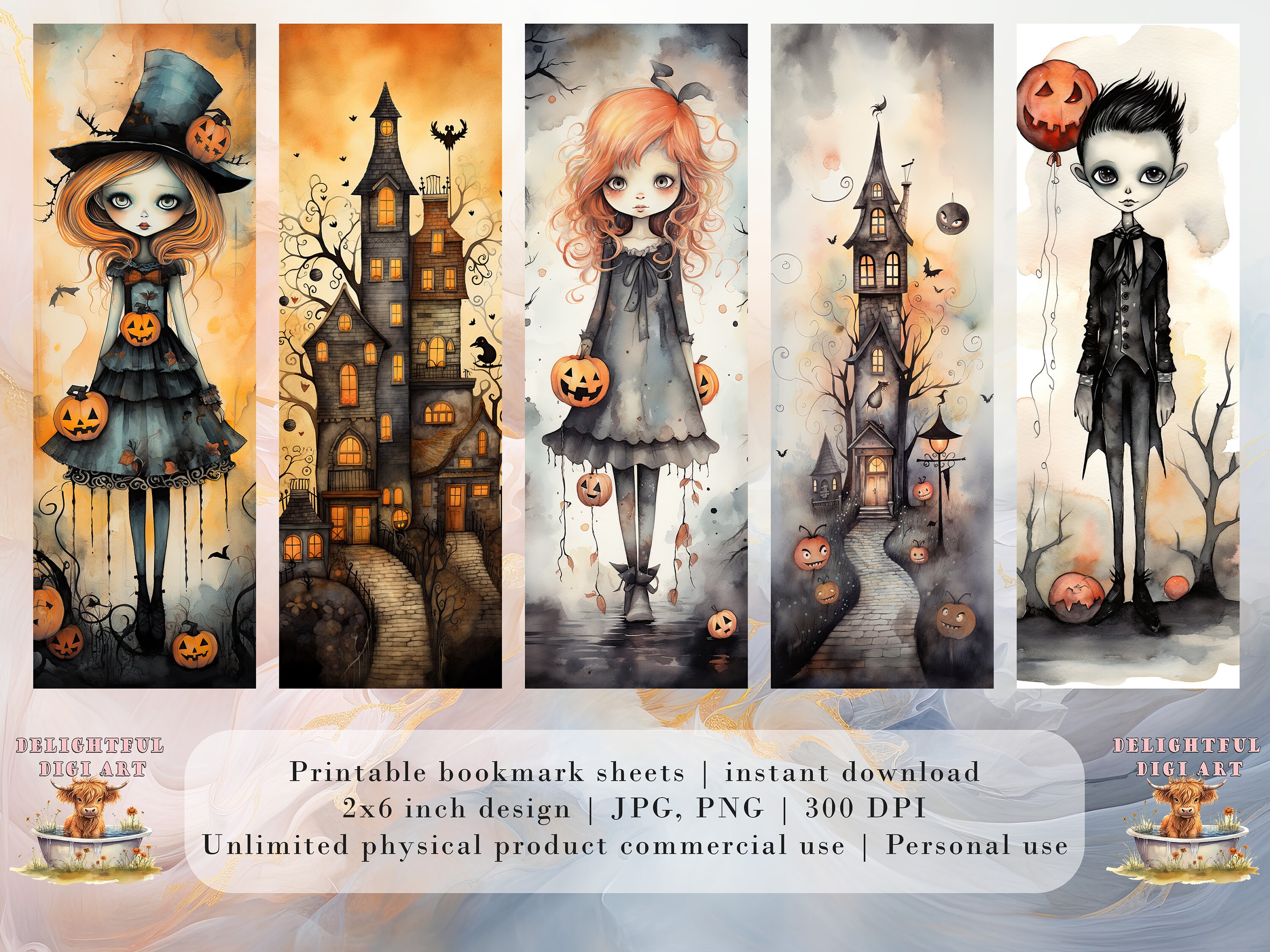 15 Cute Halloween Themed Printable Bookmarks | Digital Download JPG ...