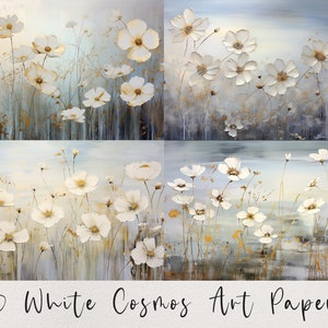 20 White Cosmos Printable Art Pages| Digital Download JPG Paper Set ...