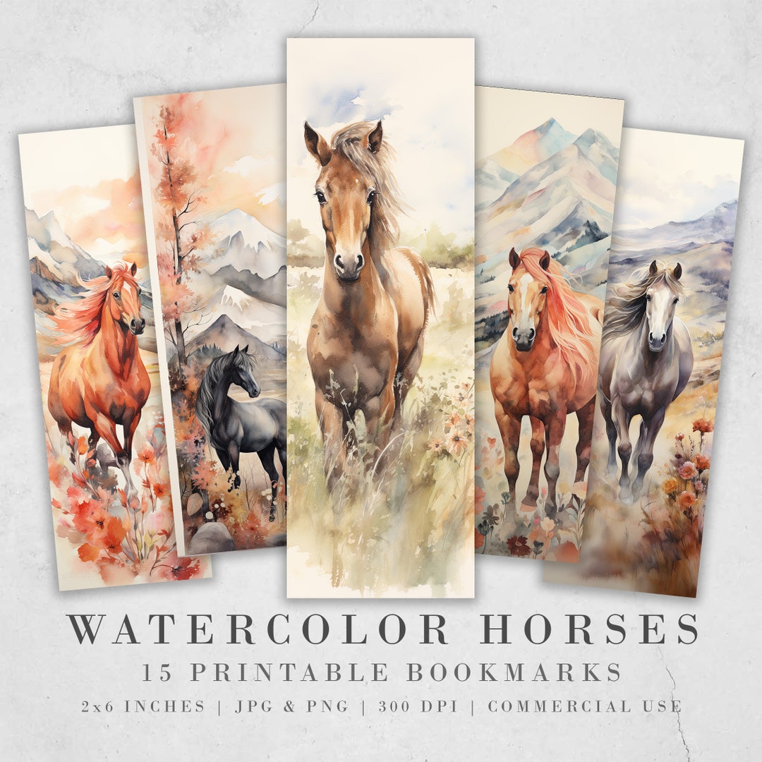 15 Watercolor Horse Printable Bookmarks | Digital Download JPG Bookmark ...