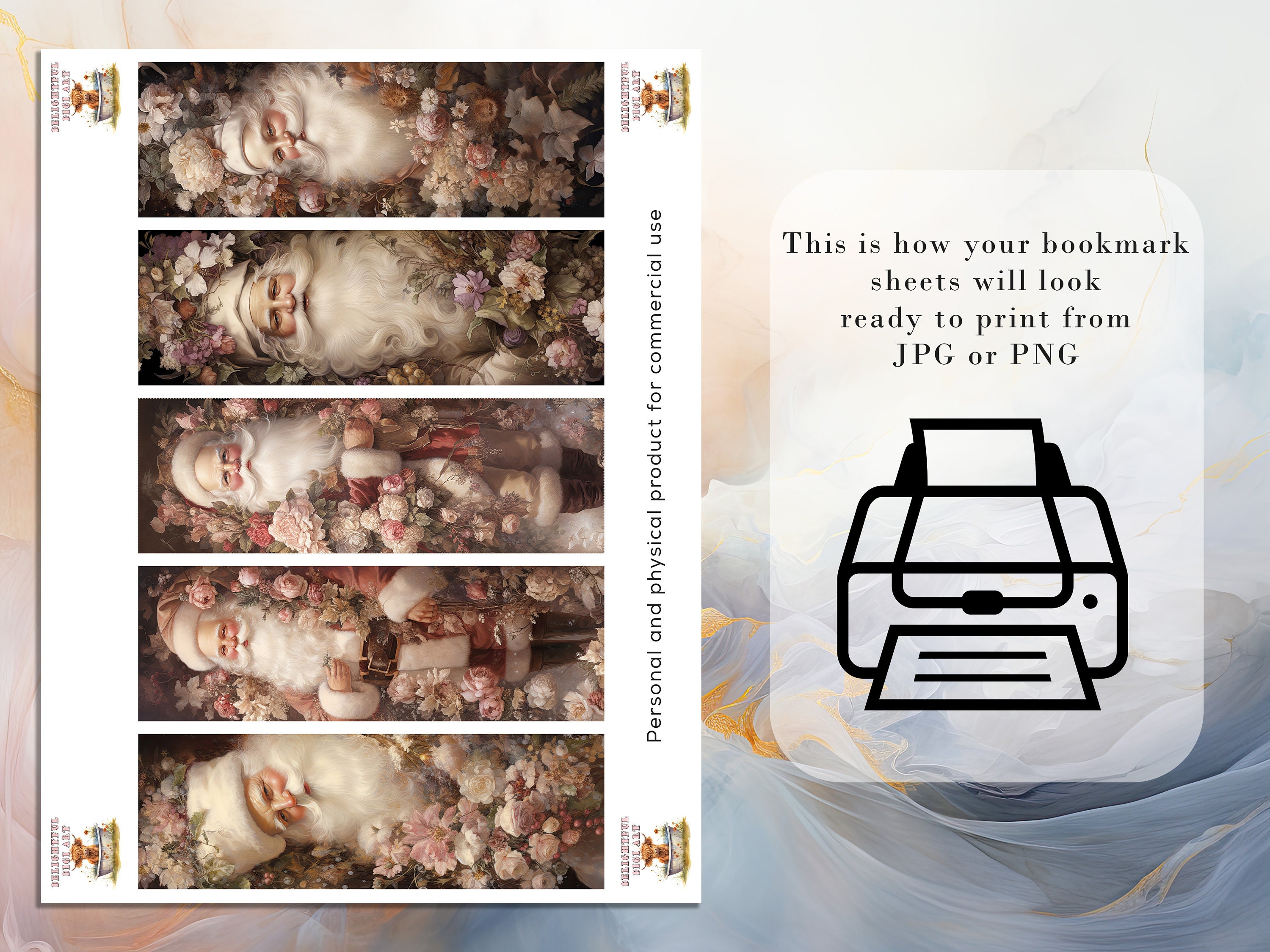 15 Floral Santa Printable Bookmarks | Digital Download JPG Bookmark ...