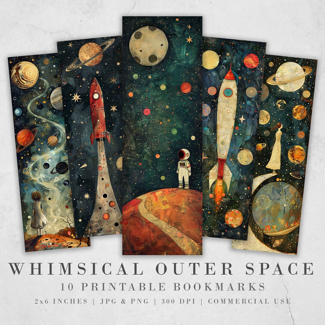10 Whimsical Outer Space Printable Bookmarks, Digital Download JPG ...
