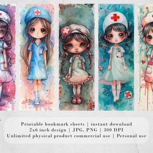 15 Chibi Nurses Watercolor Printable Bookmarks| Set of JPG Bookmarks ...