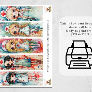 15 Chibi Nurses Watercolor Printable Bookmarks| Set of JPG Bookmarks ...
