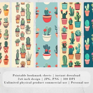 Retro Cactus Printable Bookmarks: JPG DIY Bookmark Sheets| PNG Bookmark ...