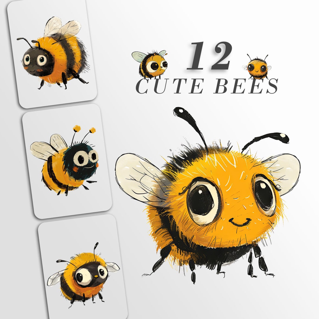 Cute Bee Clip Art, Smiling PNG Bundle, Honey Bee Art, Busy Bees SVG ...