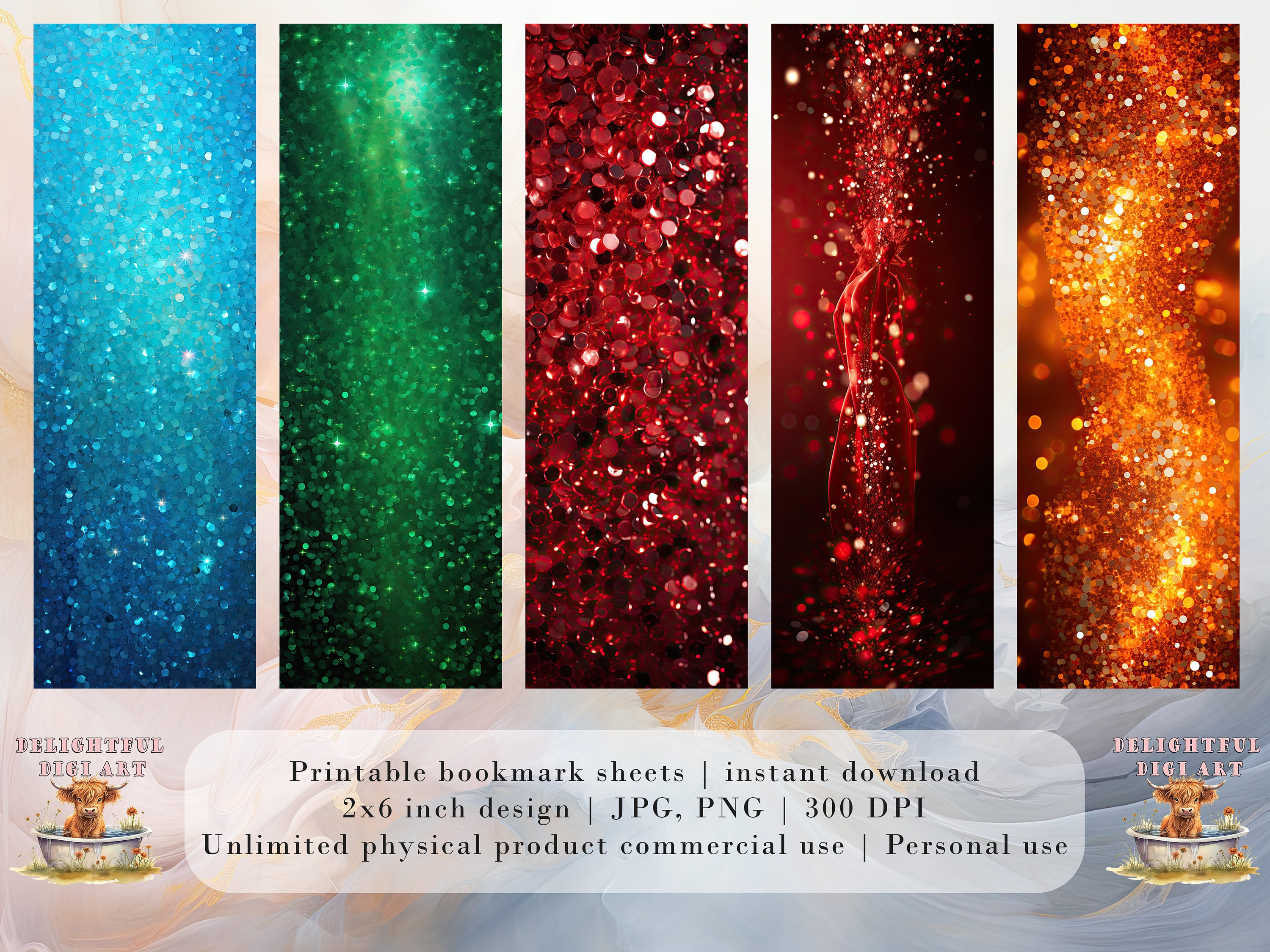 20 Glitter Printable Bookmarks Digital Download JPG Bookmark - Etsy