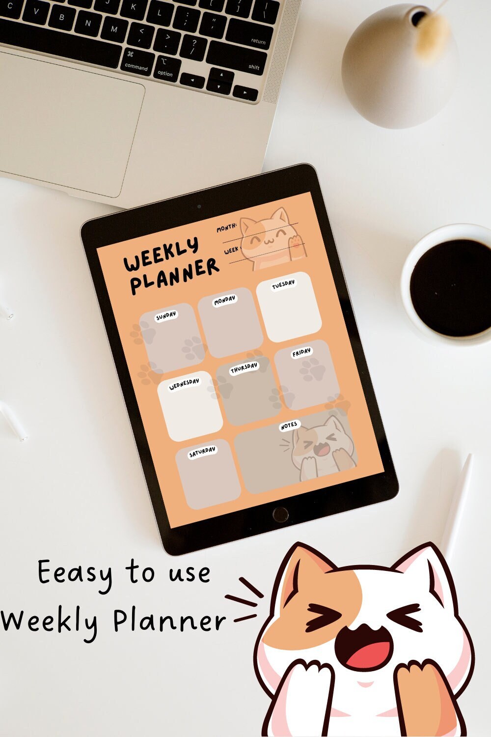 Easy to Use, Weekly Planner With Cats, Cat Planner, Weekly Planner ...