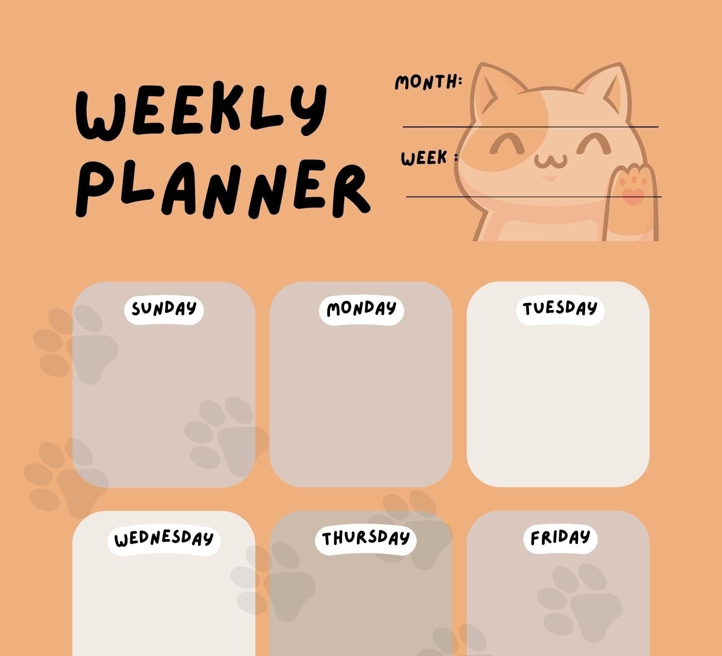Easy to Use, Weekly Planner With Cats, Cat Planner, Weekly Planner ...