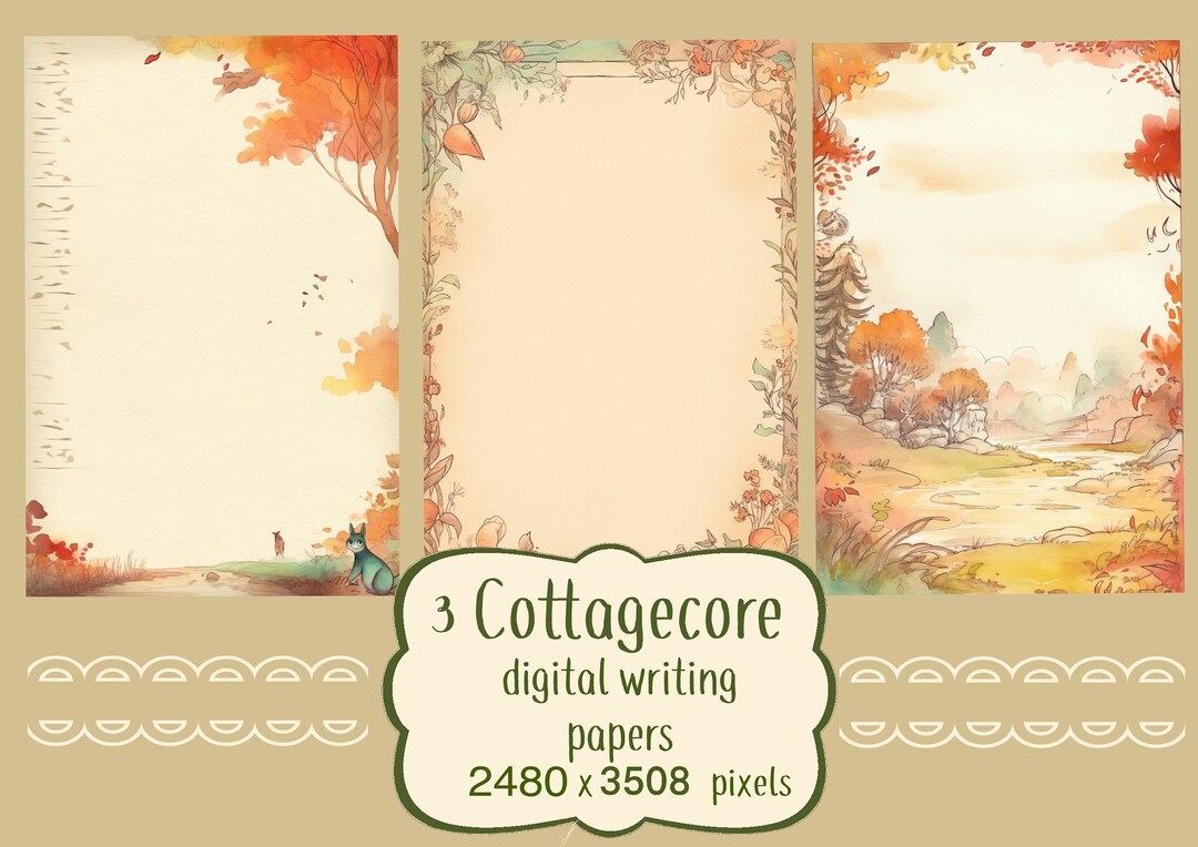 3 Warm Cottagecore Watercolor Digital Letter Papers. Printable Paper ...