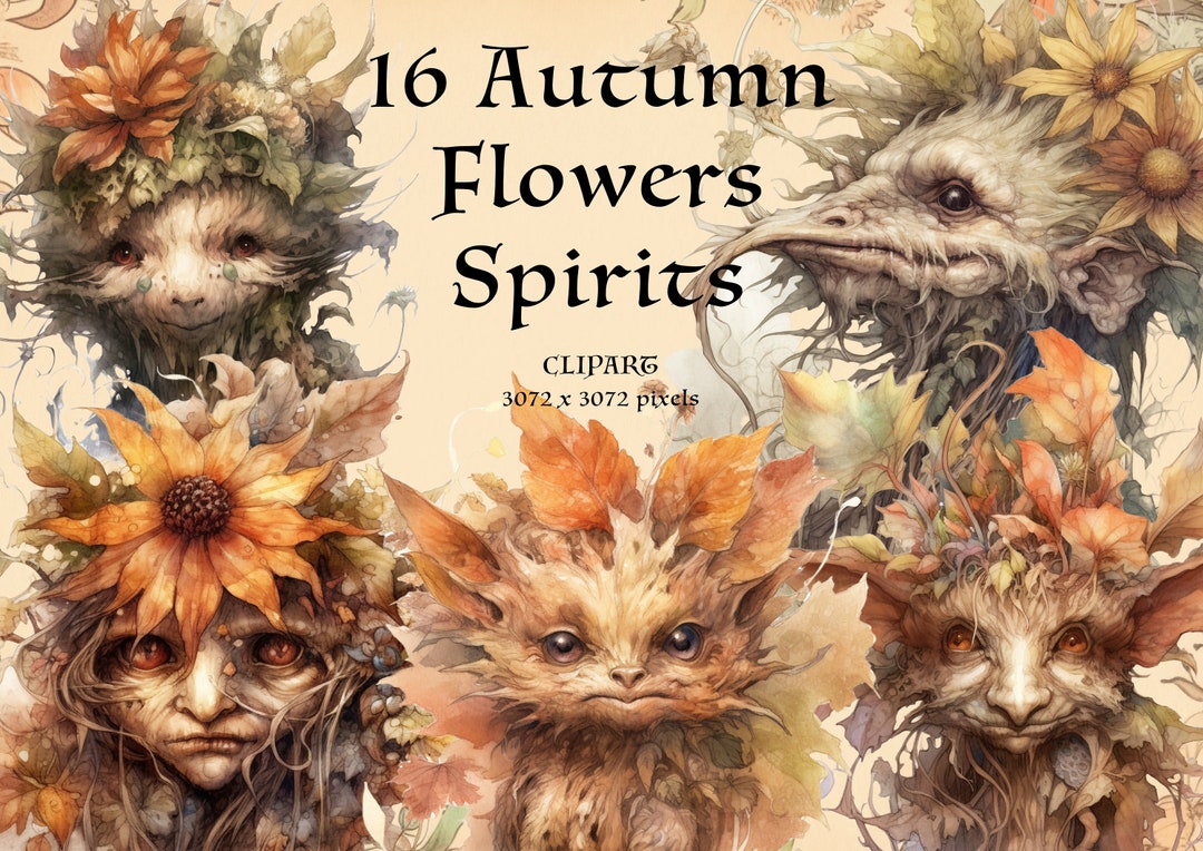 16 Autumn Flowers Spirits PNG. Fantasy Fairy for Fall. Mabon Samhain ...