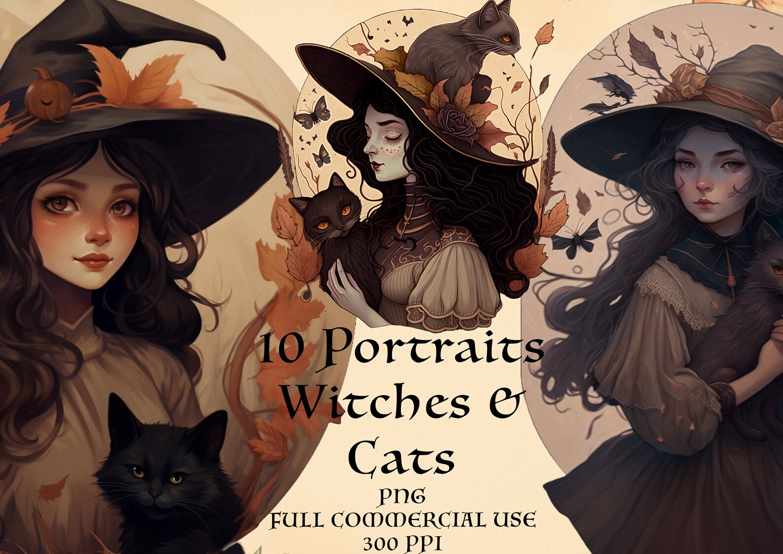 10 Portraits of Witches and Cats. Gothic Witch Witchcraft, Wicca Pagan ...
