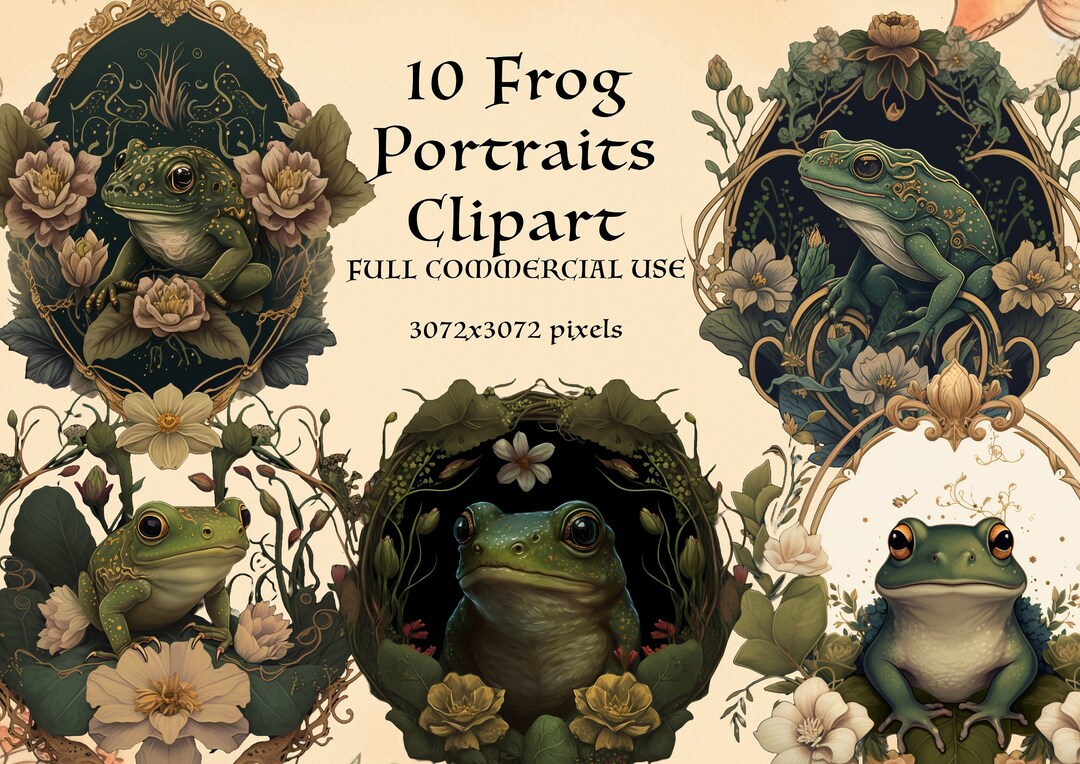 10 Proud Frogs Portraits PNG. Fairycore Fantasy. Goblincore Fairy ...