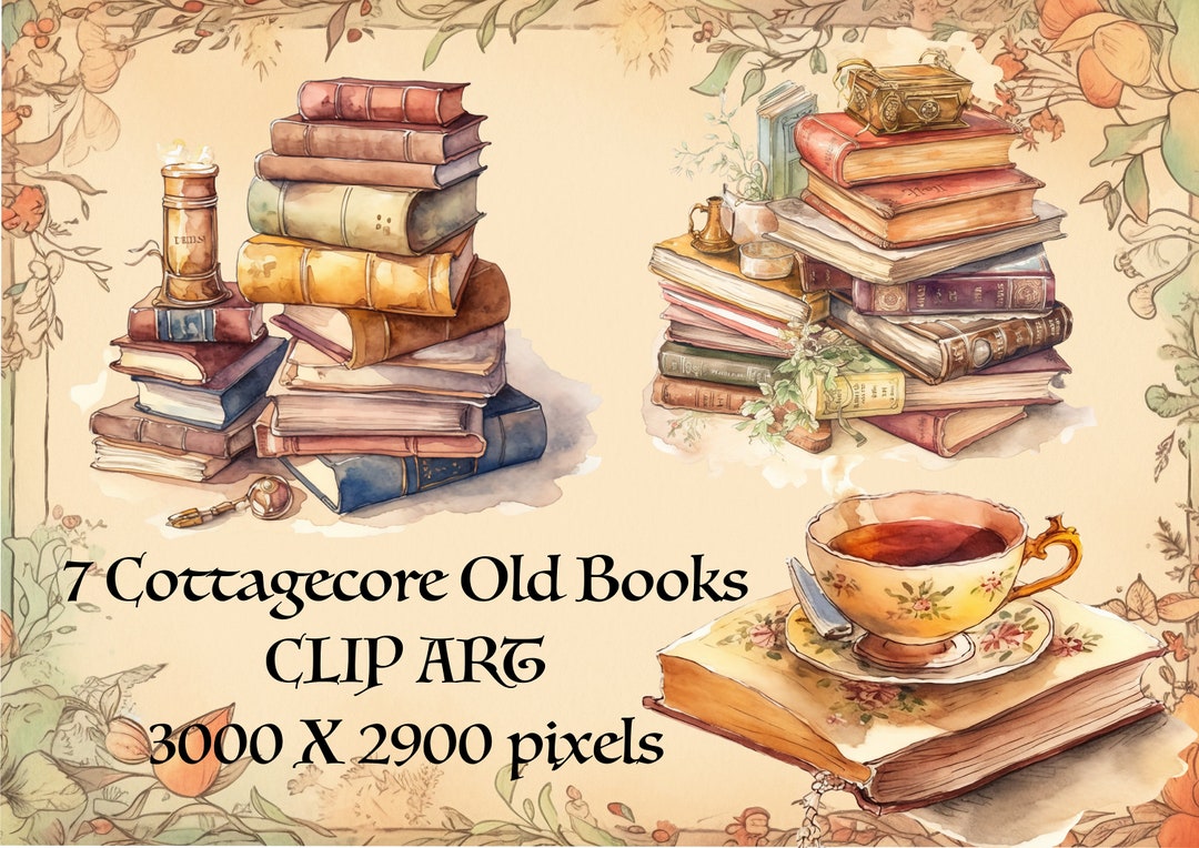 7 Cottagecore Vintage Old Books PNG. Watercolor Instant Download ...