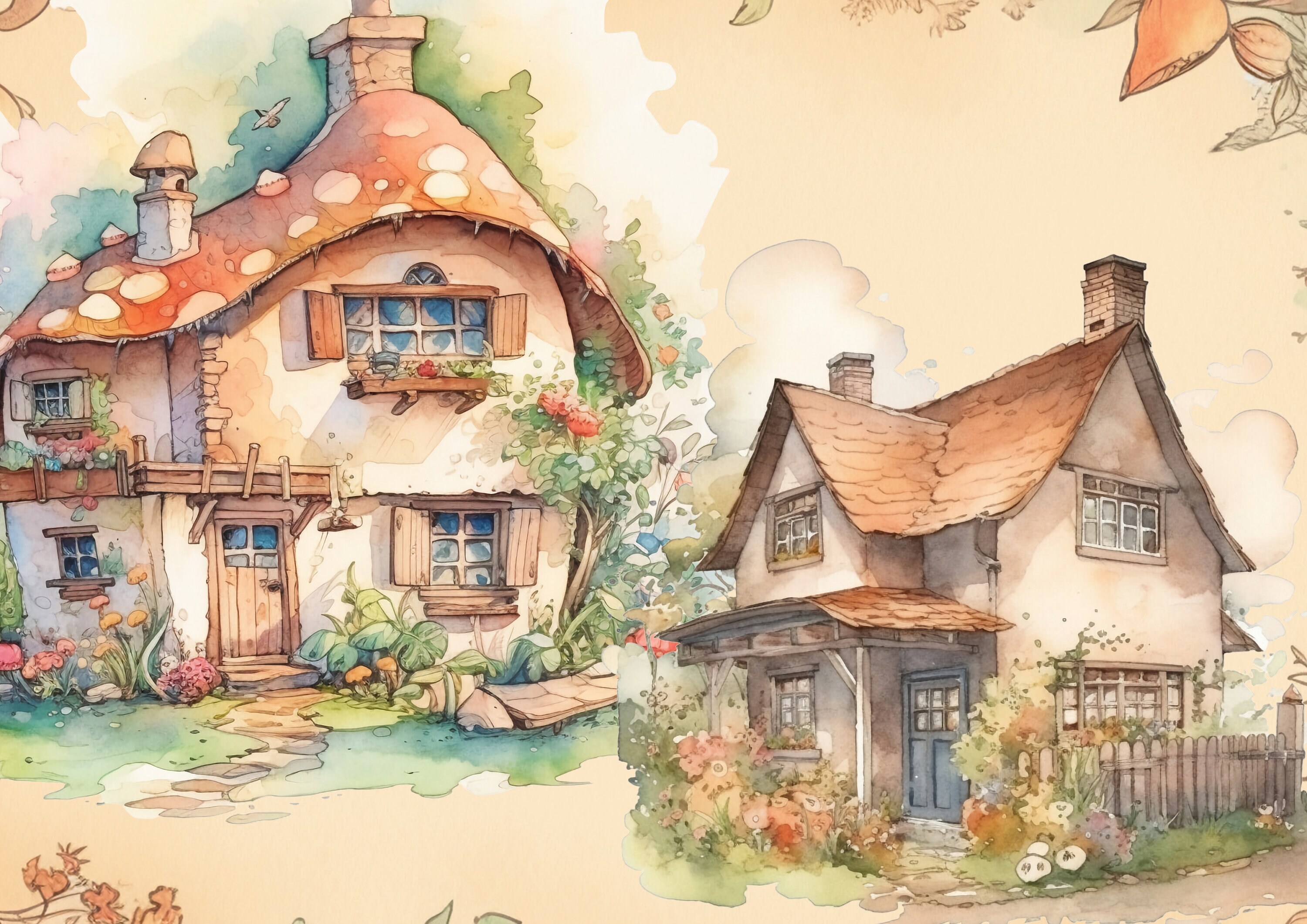 18 Spring Flower Cottages PNG. Spring. Floral Vintage Rustic Country ...