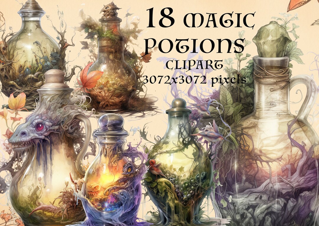 18 Magic Potions Clipart Bundle. Wizard. Witch.grimoire Images. BOS ...