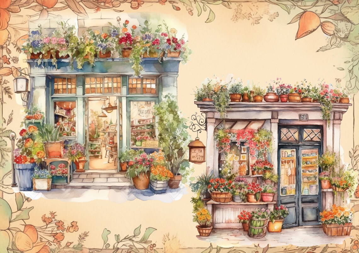 13 Charming Flower Shop Fronts PNG. Spring. Floral Vintage Cottage ...