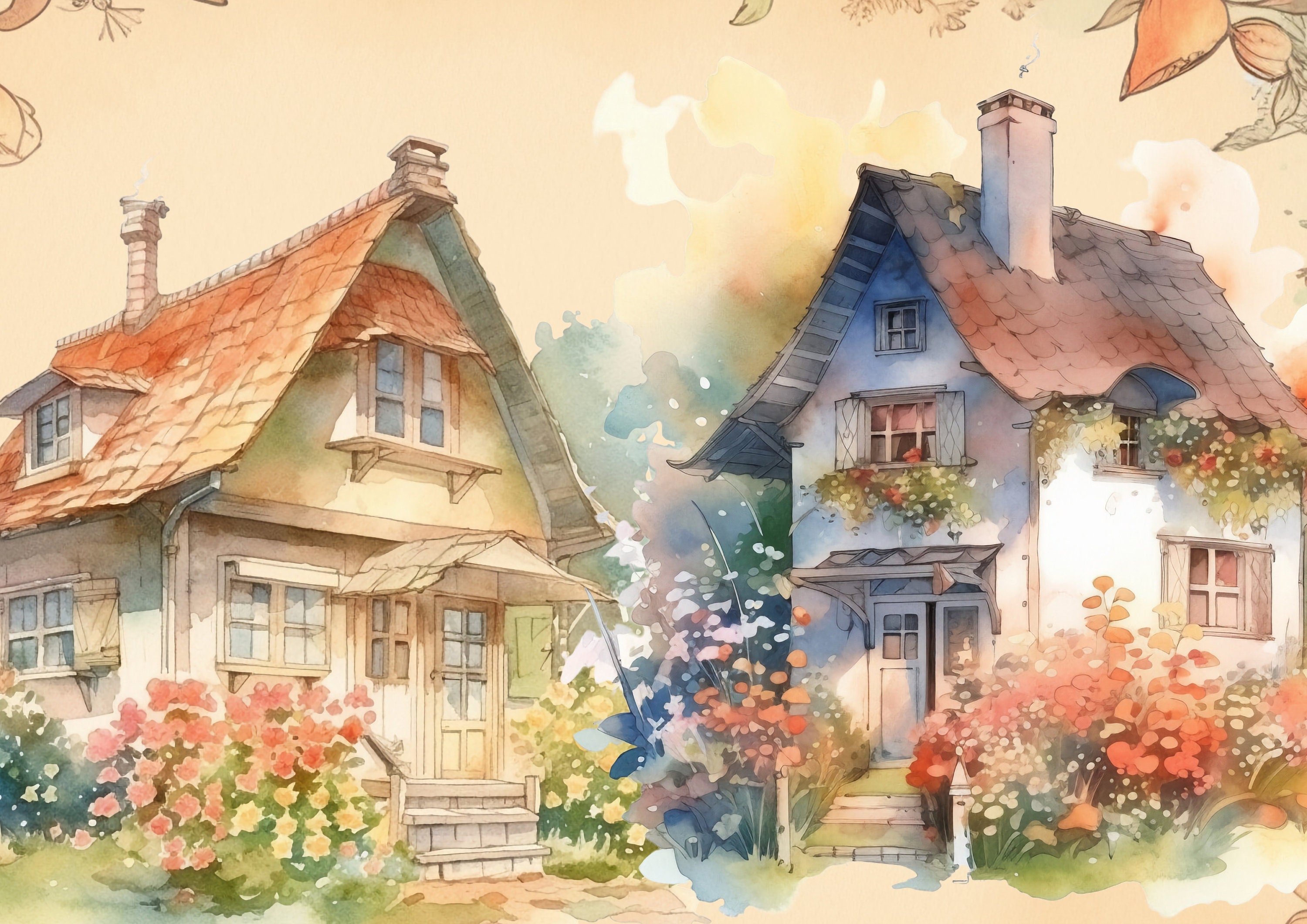18 Spring Flower Cottages PNG. Spring. Floral Vintage Rustic Country ...