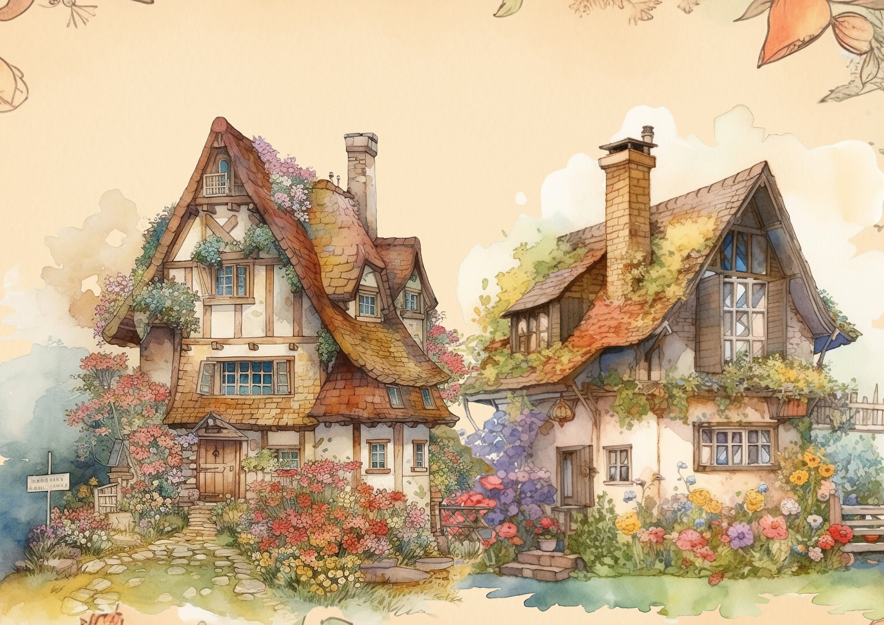 18 Spring Flower Cottages PNG. Spring. Floral Vintage Rustic Country ...