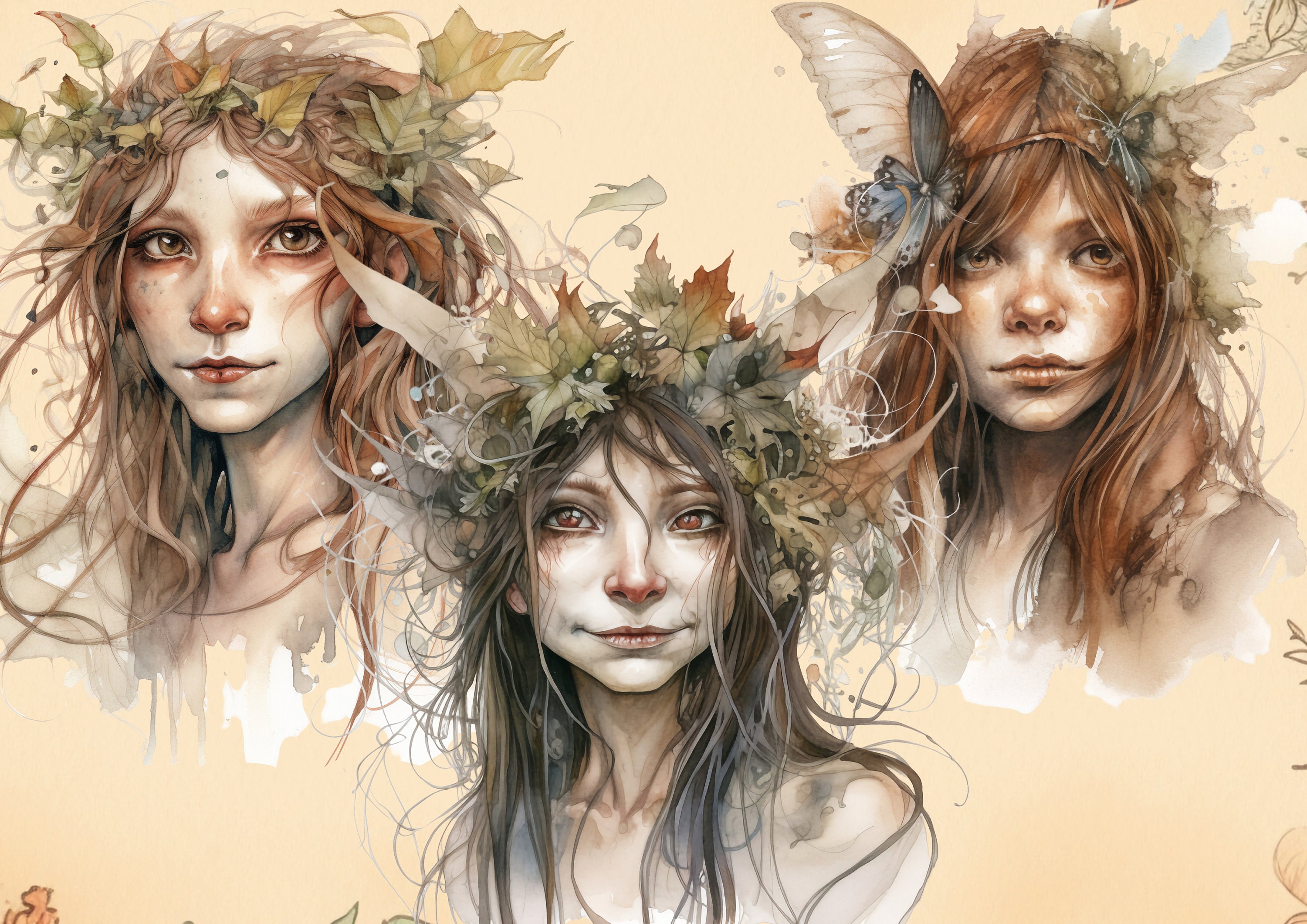 BUNDLE 24 Fairy Portraitspng. Fantasy, Nature Spirit, Faery, Witch ...