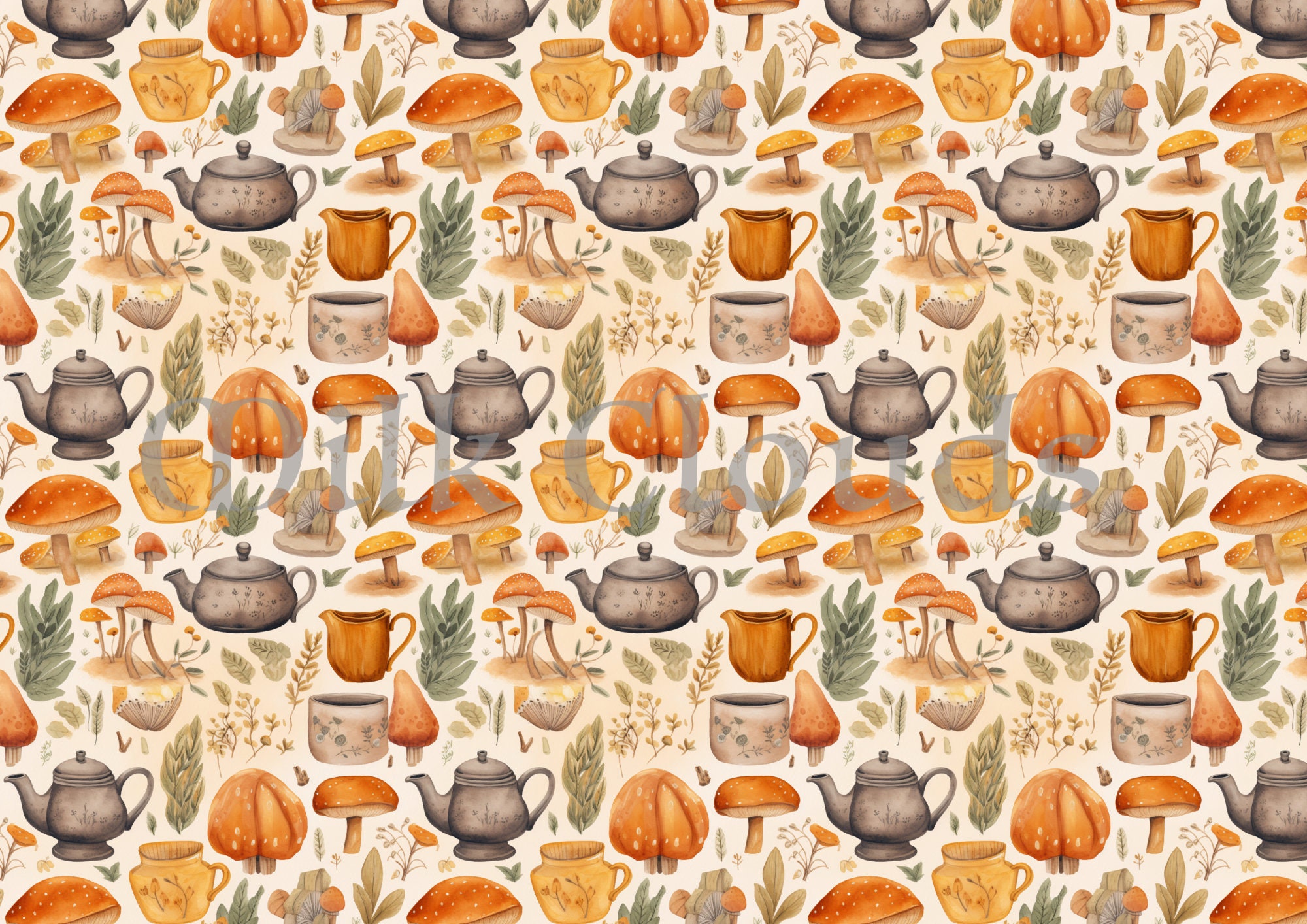 3 Cottagecore Patterns pack 2. Watercolor SEAMLESS Patterns. Mushroom ...