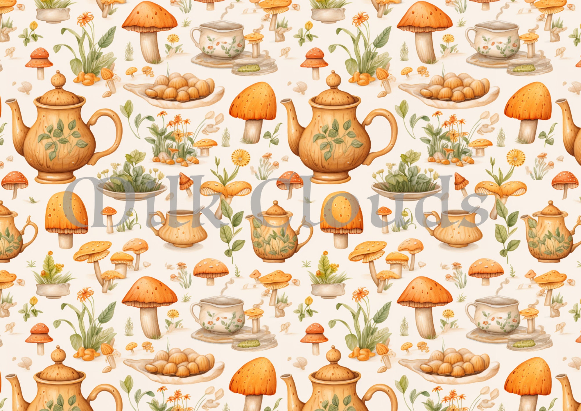3 Cottagecore Patterns (pack 2). Watercolor SEAMLESS Patterns. Mushroom ...