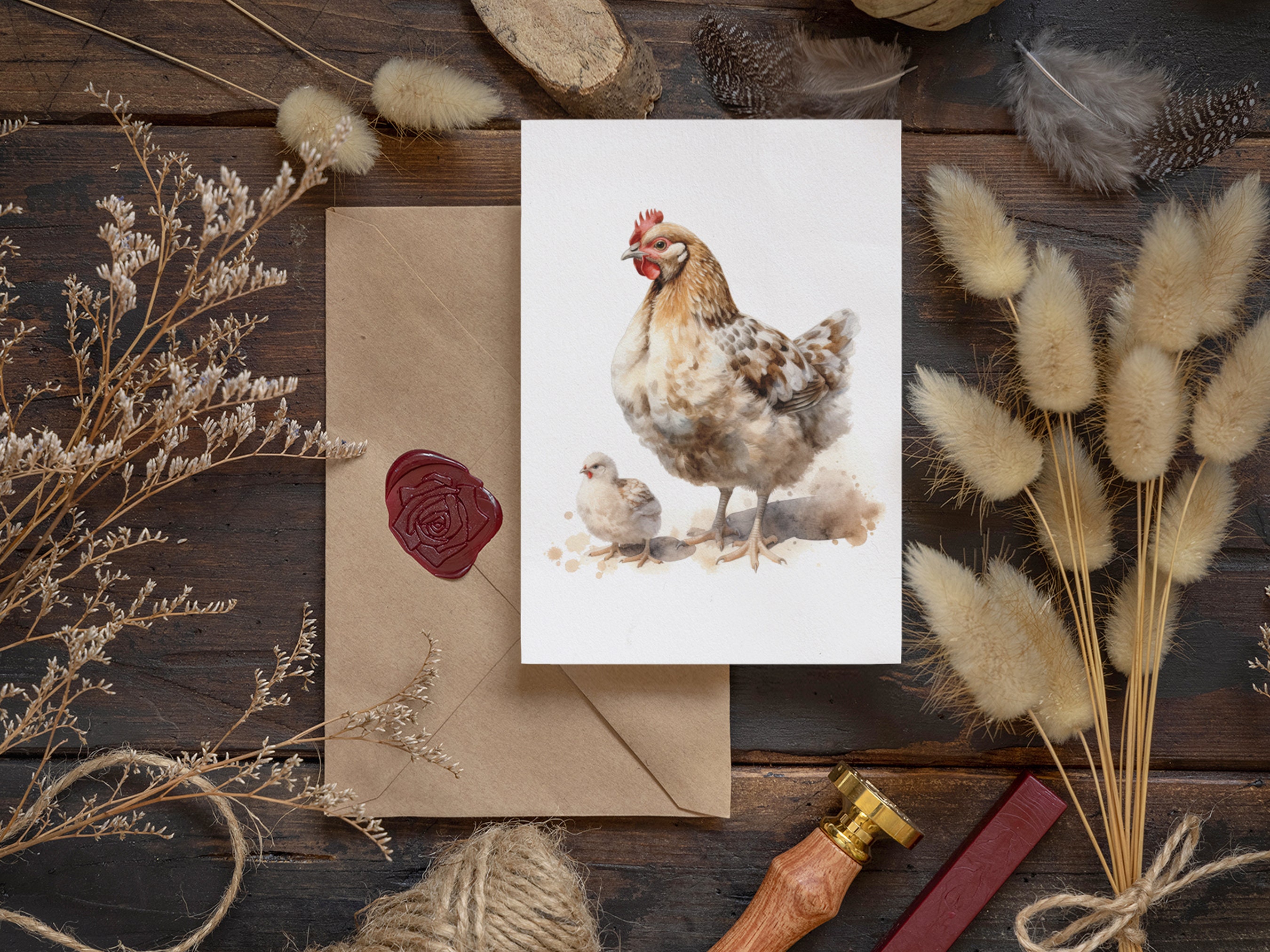 Farm Chicken & Chick Watercolor PNG Commercial Use Clip Art, Watercolor ...