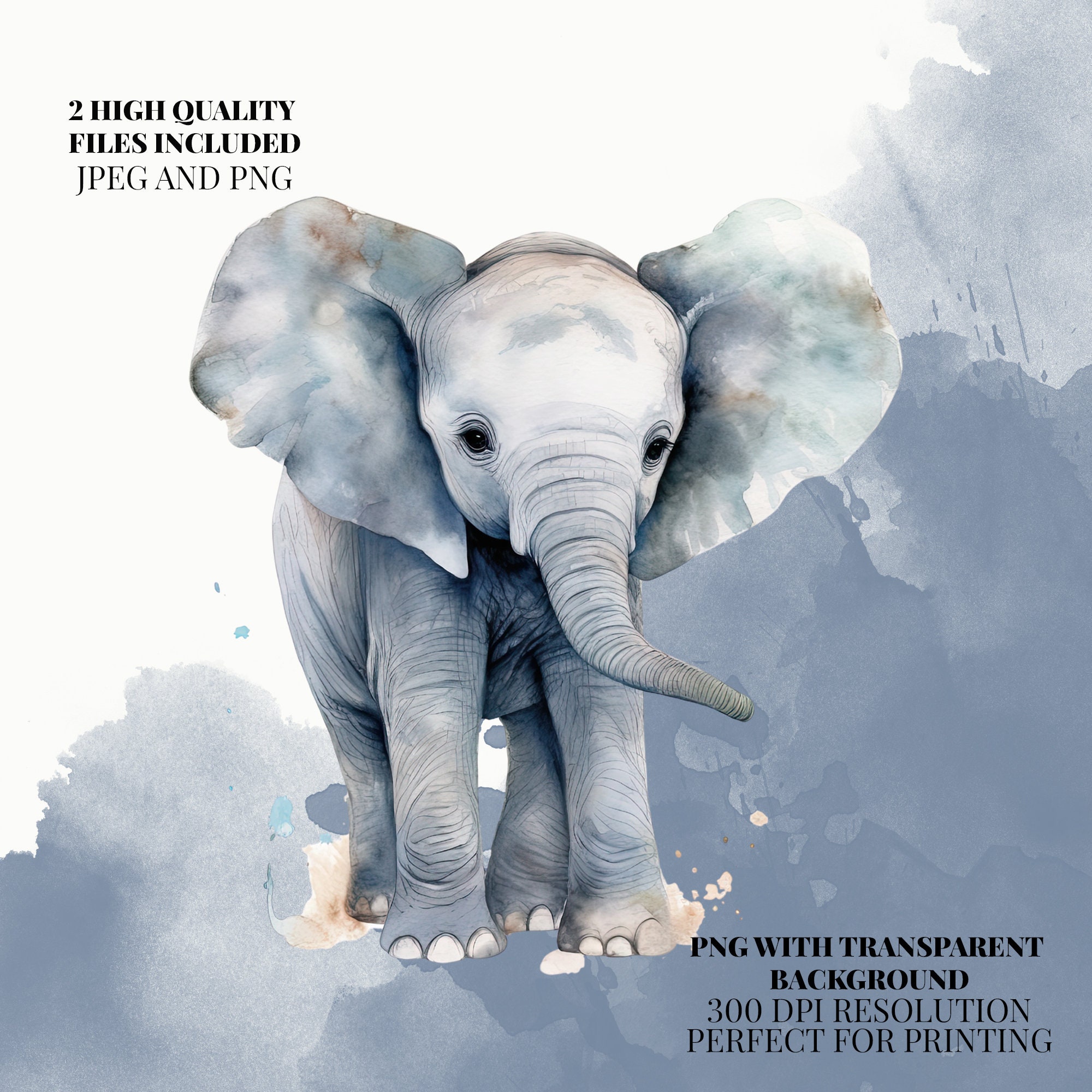 Baby Elephant Watercolor PNG Commercial Use Clip Art, Elephant Clipart ...