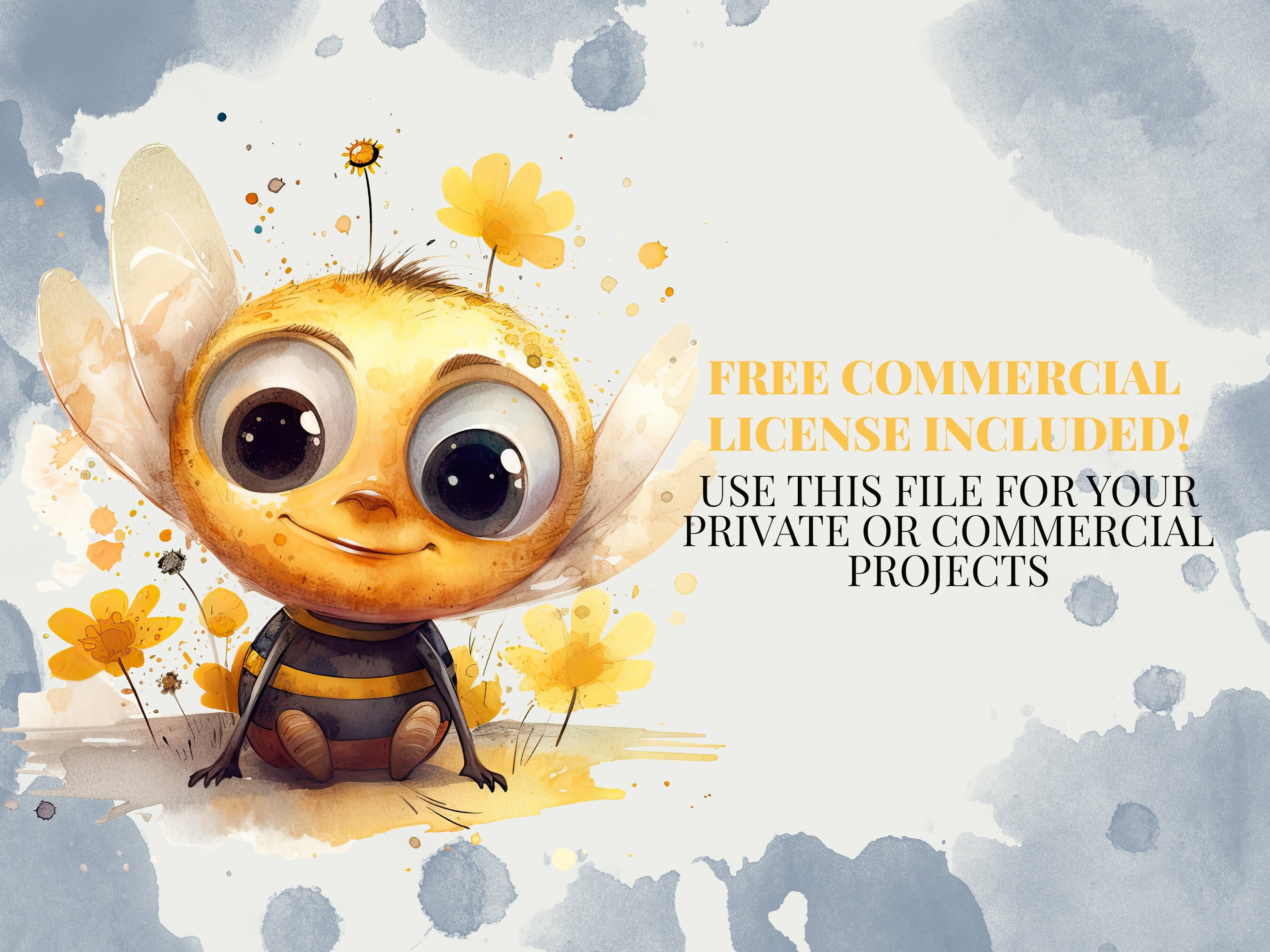 Cute Bee Watercolor PNG Commercial Use Clip Art, 6 High Quality Clipart ...