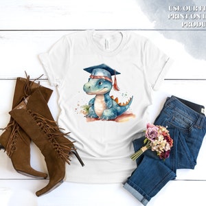 Cute Dinosaur & Graduation Cap Watercolor PNG Commercial Use Clip Art ...