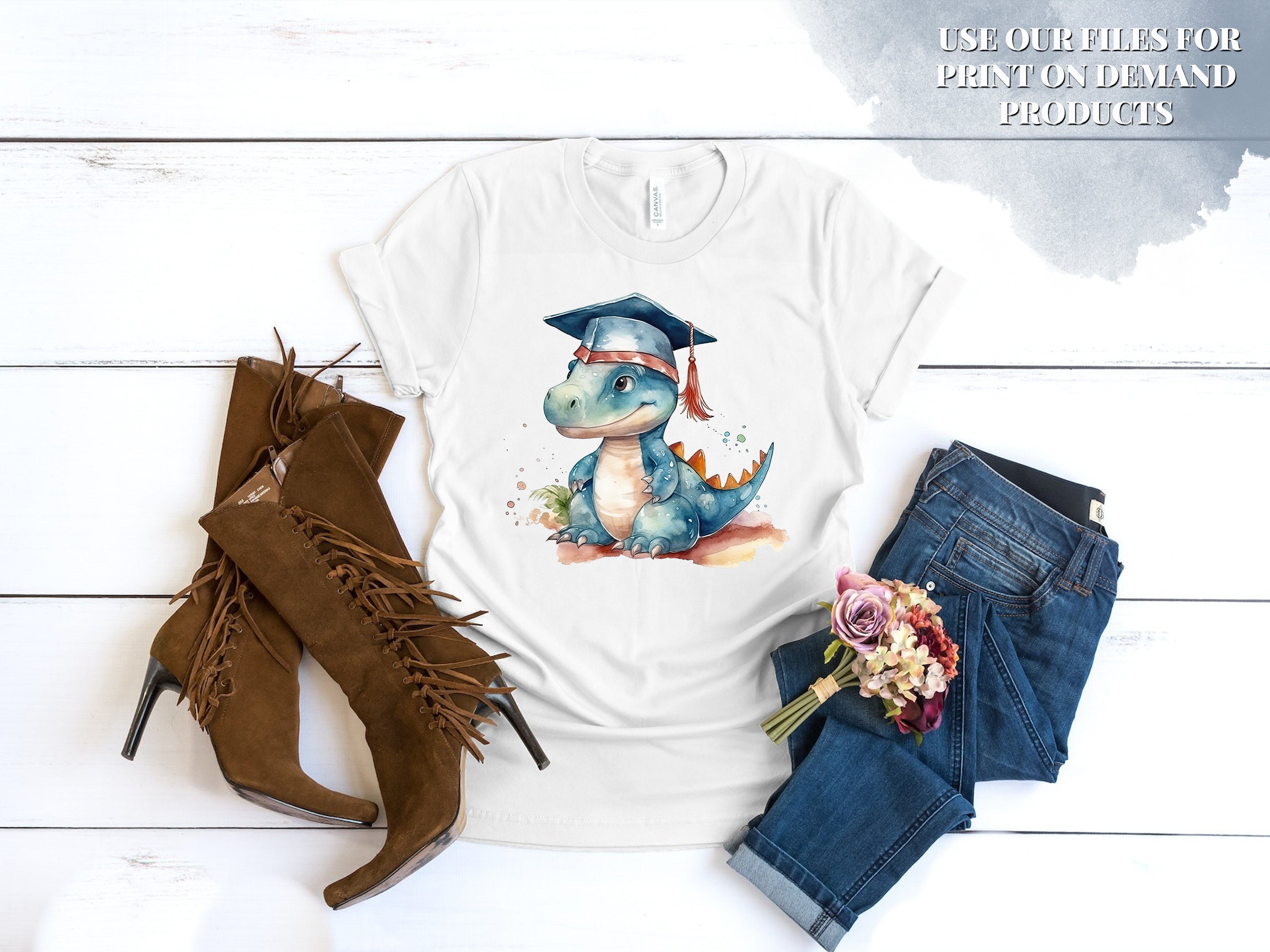 Cute Dinosaur & Graduation Cap Watercolor PNG Commercial Use - Etsy