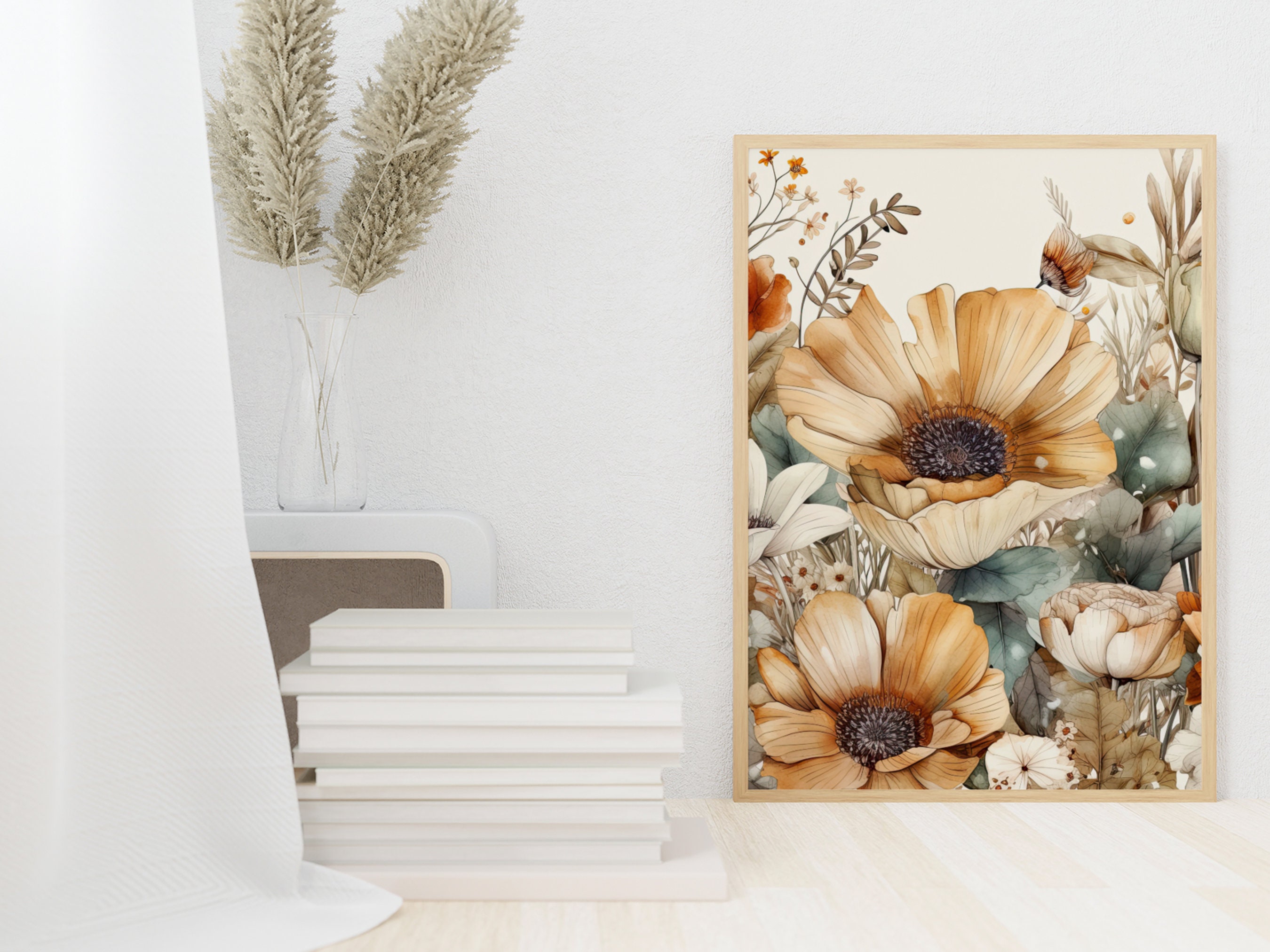 Boho Watercolor Flowers Digital Paper Junk Journal, Floral JPEG Digital ...