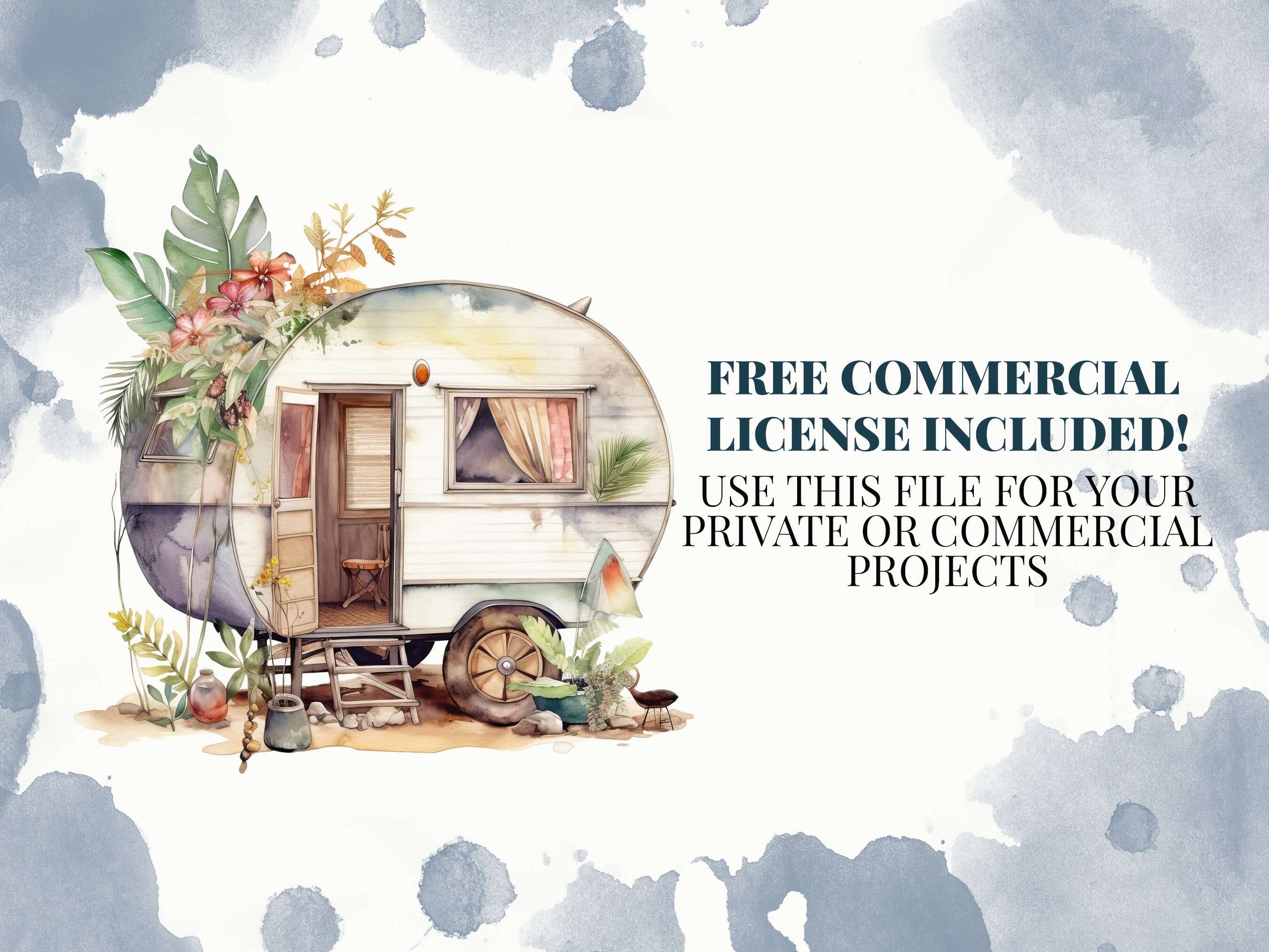 Watercolor Caravan Bundle PNG Commercial Use Clip Art, Camper Van ...
