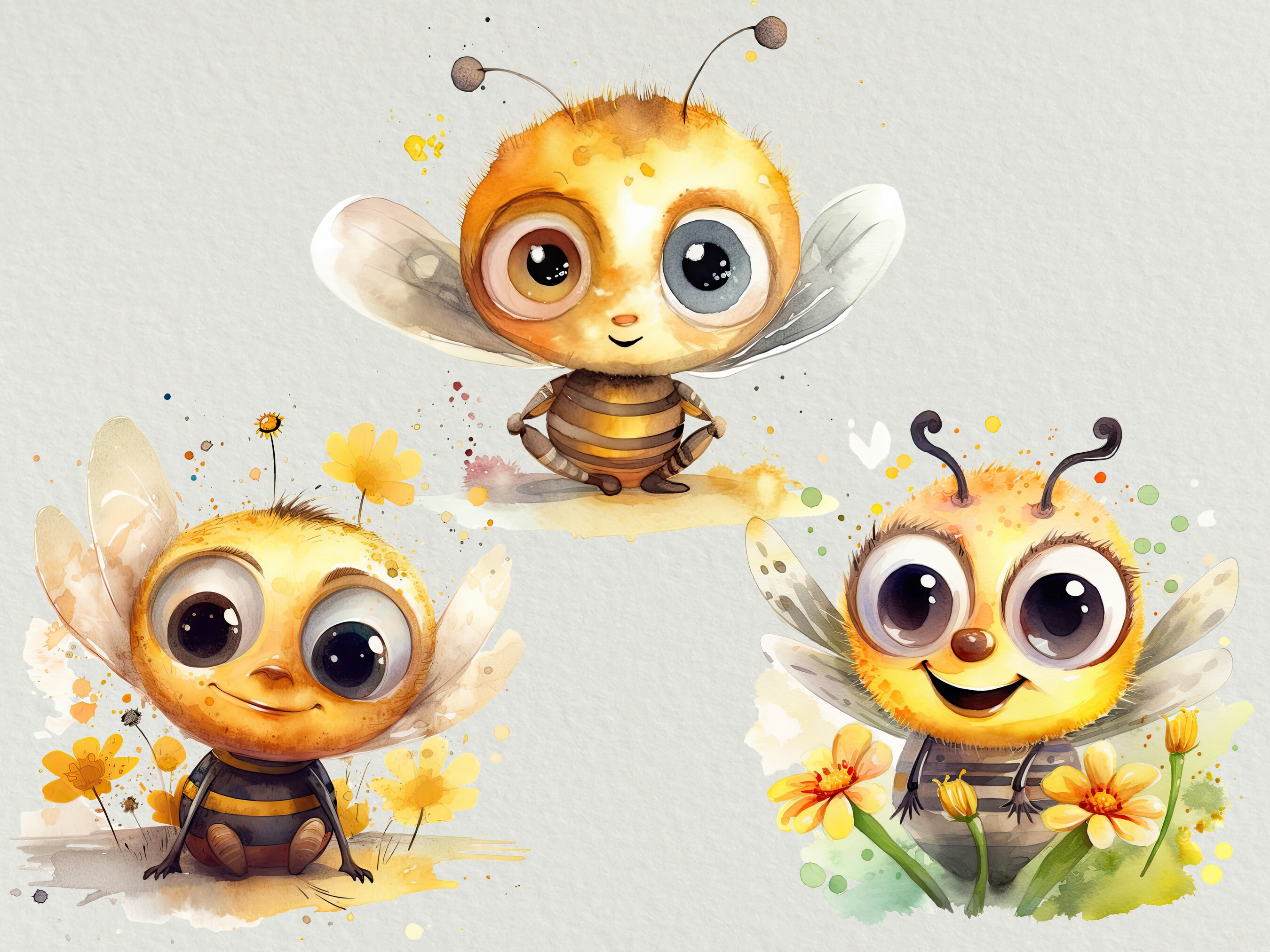Cute Bee Watercolor PNG Commercial Use Clip Art, 6 High Quality Clipart ...
