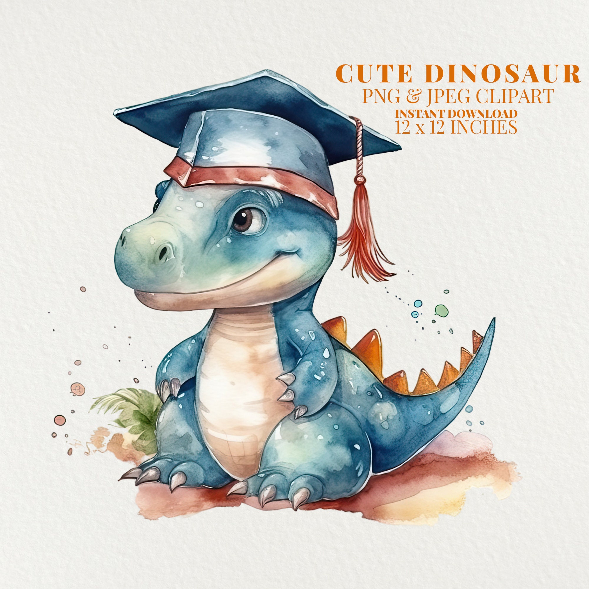 Cute Dinosaur & Graduation Cap Watercolor PNG Commercial Use - Etsy