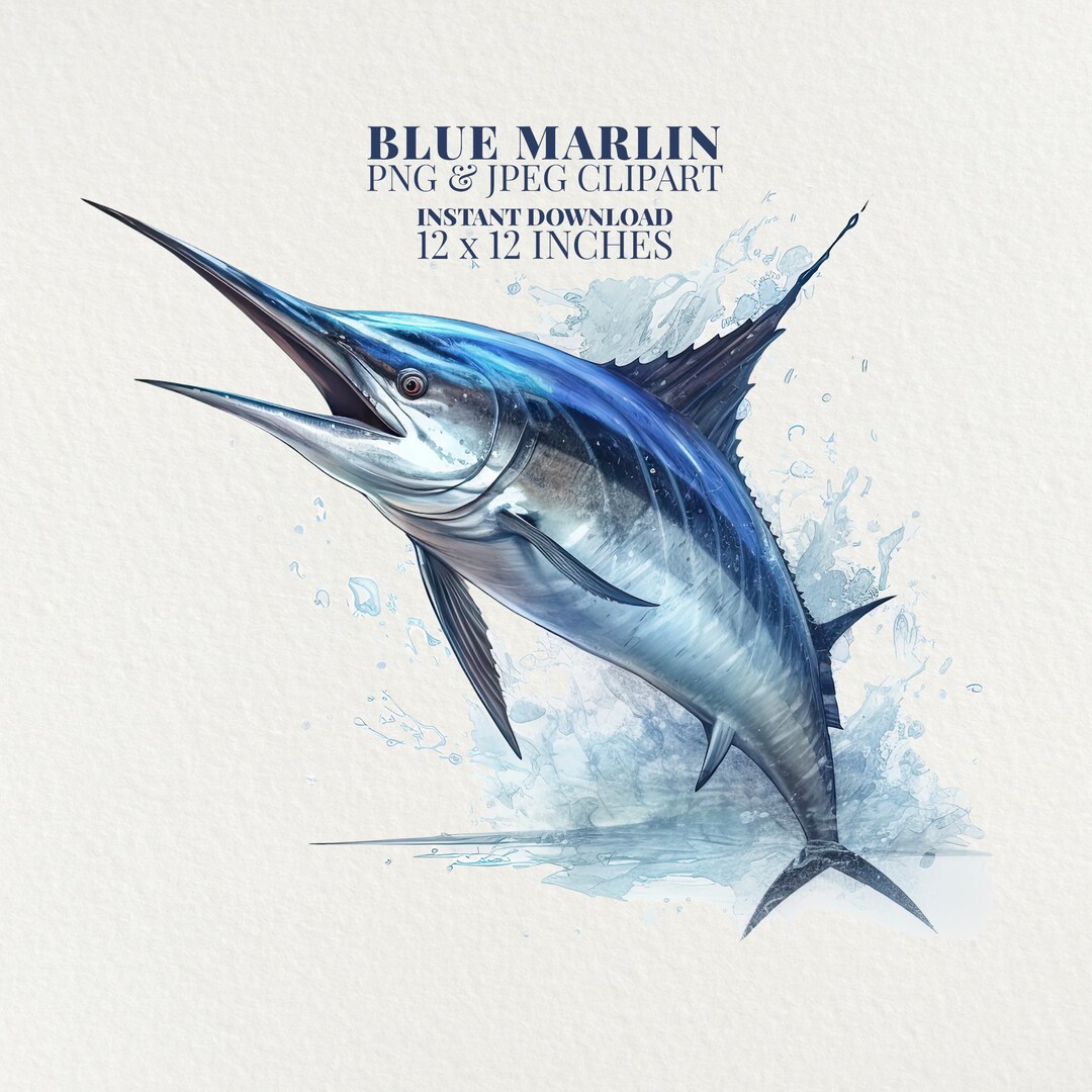 Blue Marlin Watercolor PNG Commercial Use Clip Art, Ocean Clipart PNG ...