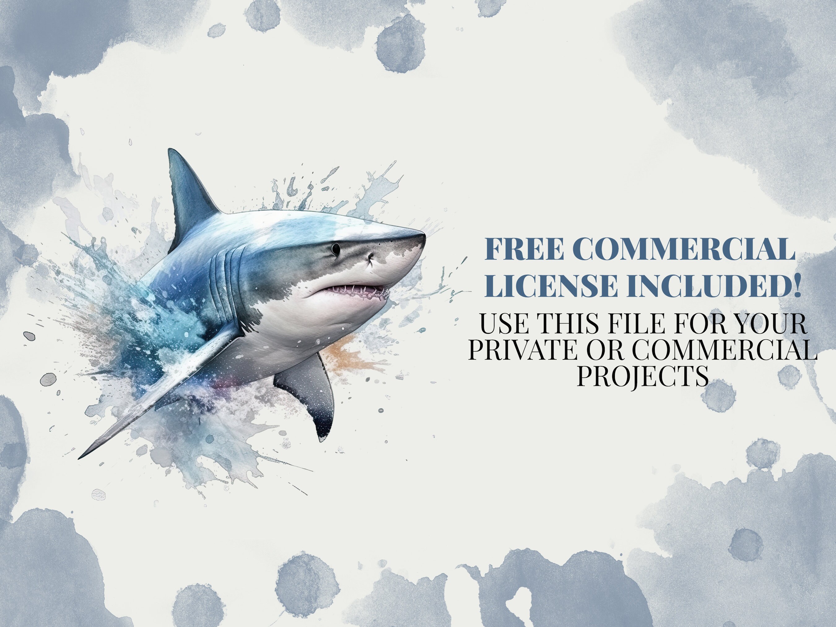 Shark Watercolor PNG Commercial Use Clip Art, Sea Art Clipart PNG ...