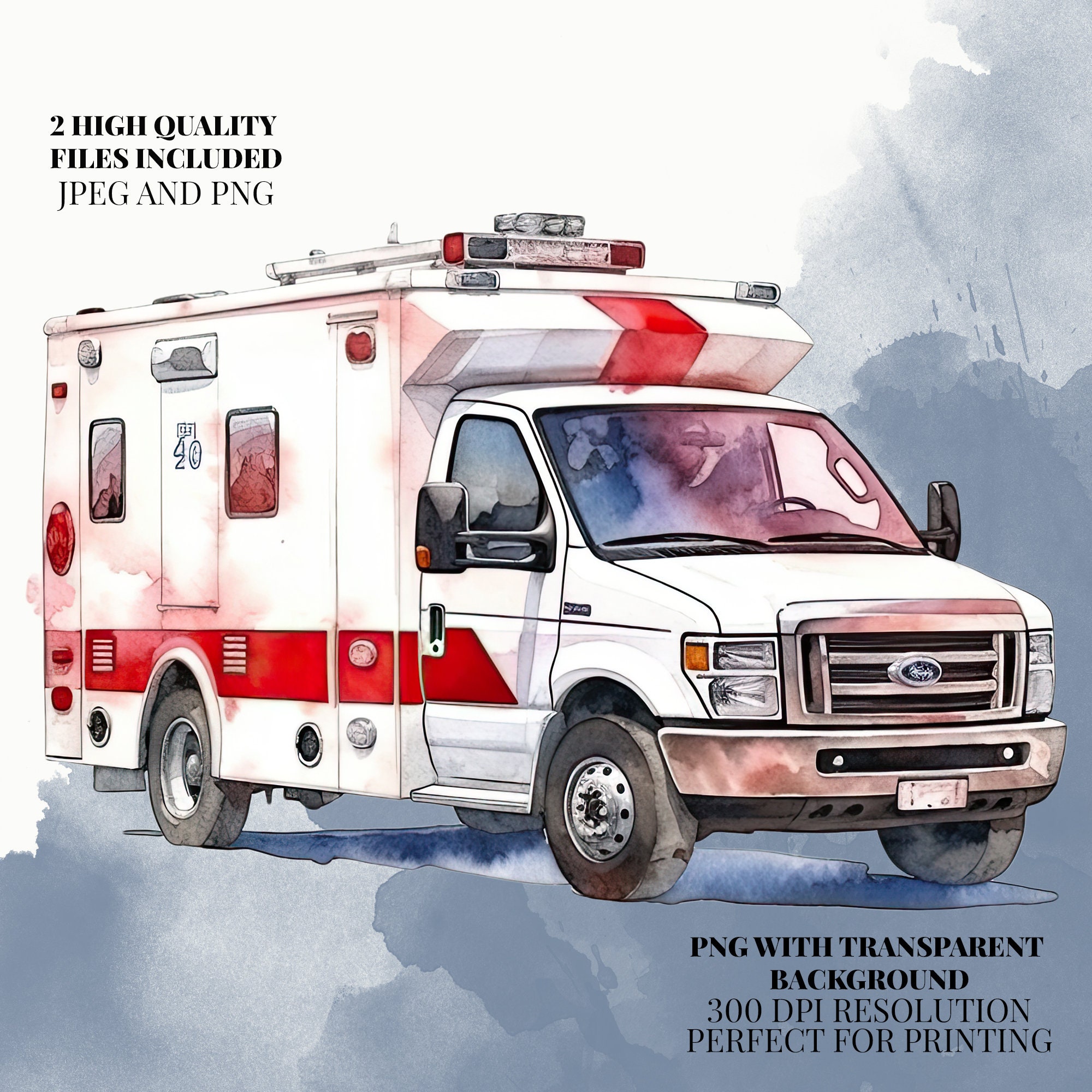 Ambulance Truck Watercolor PNG Commercial Use Clip Art, EMS Clipart ...