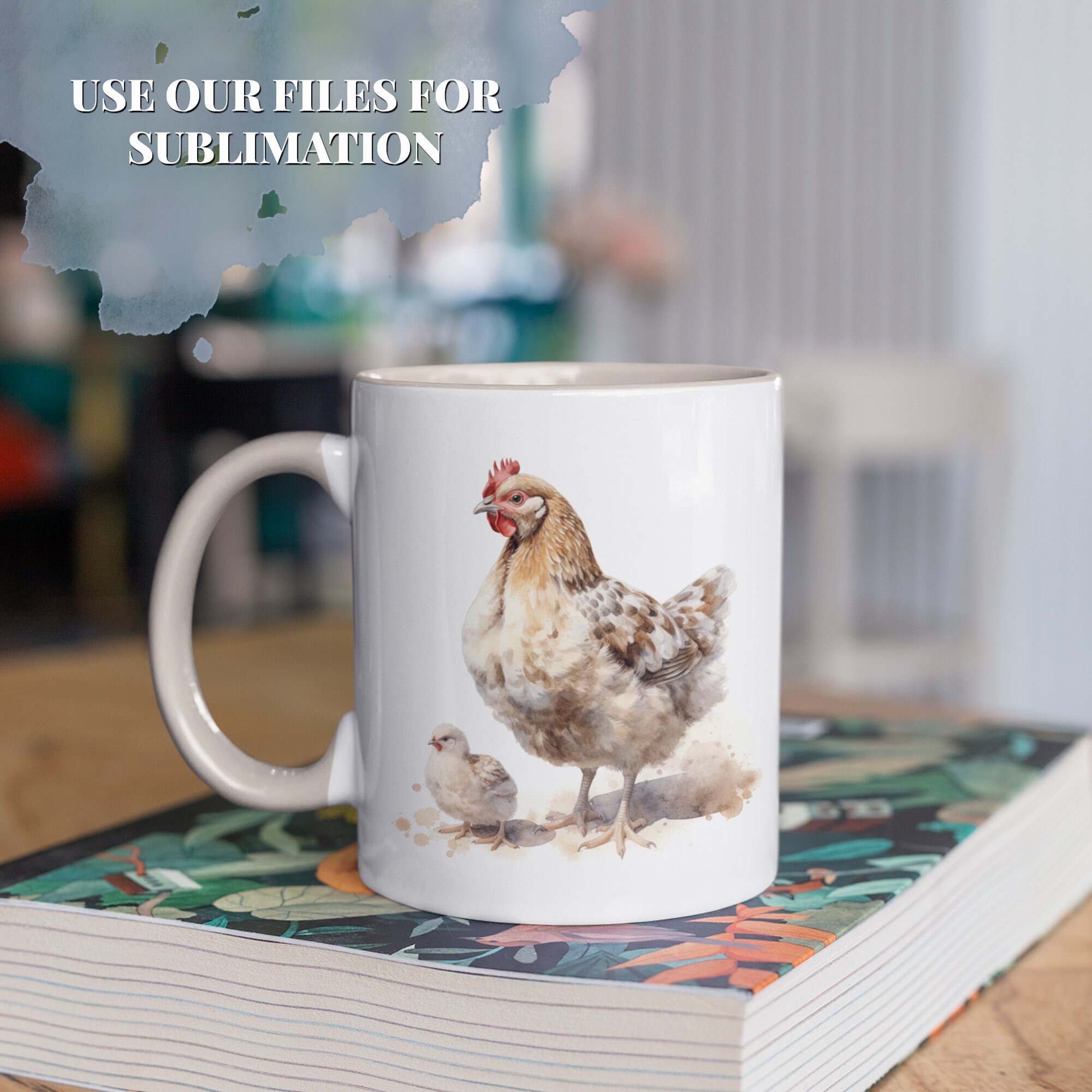 Farm Chicken & Chick Watercolor PNG Commercial Use Clip Art, Watercolor ...