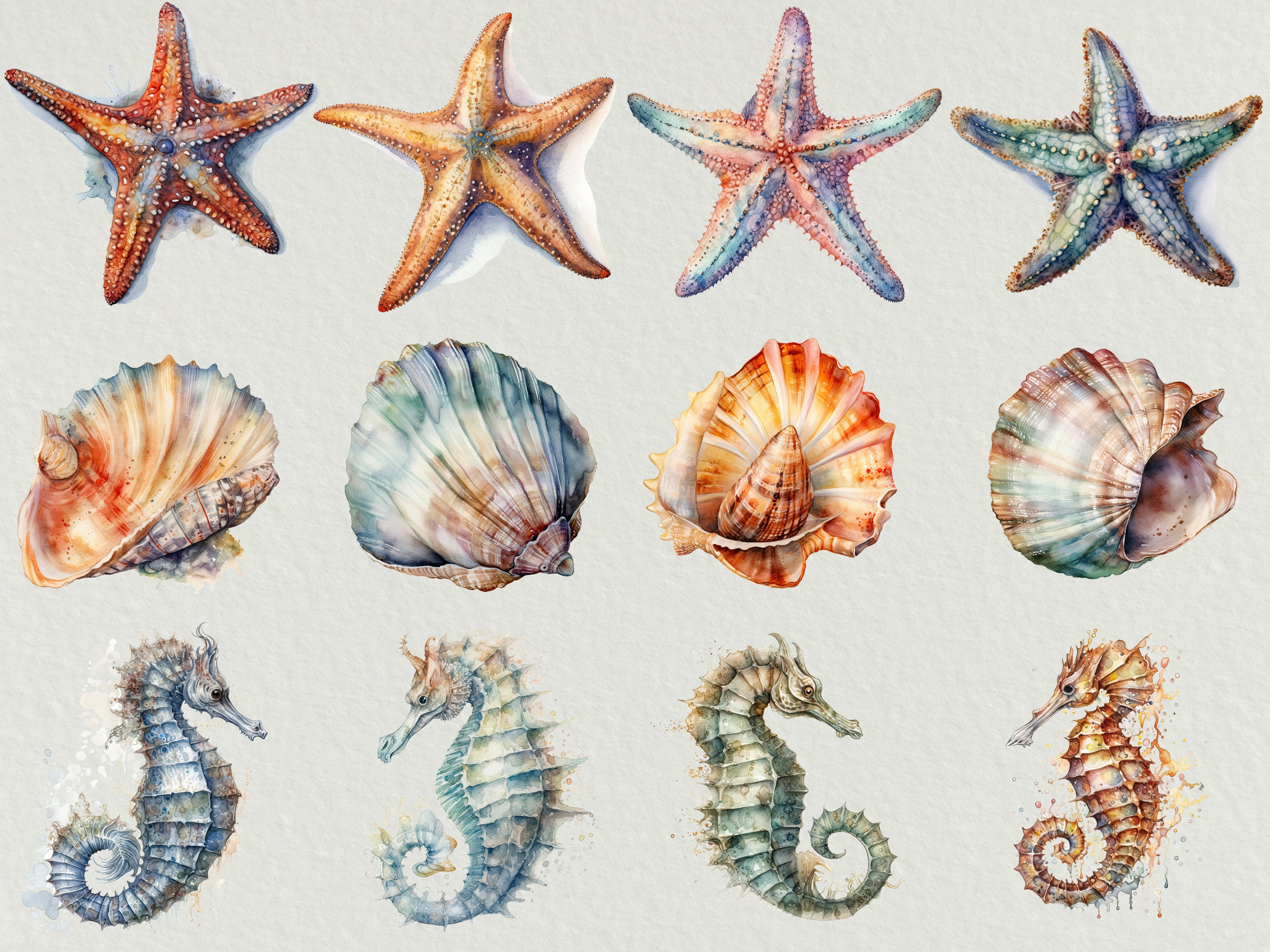 Ocean & Sea Watercolor PNG Commercial Use Clip Art Bundle, Set of 48 ...