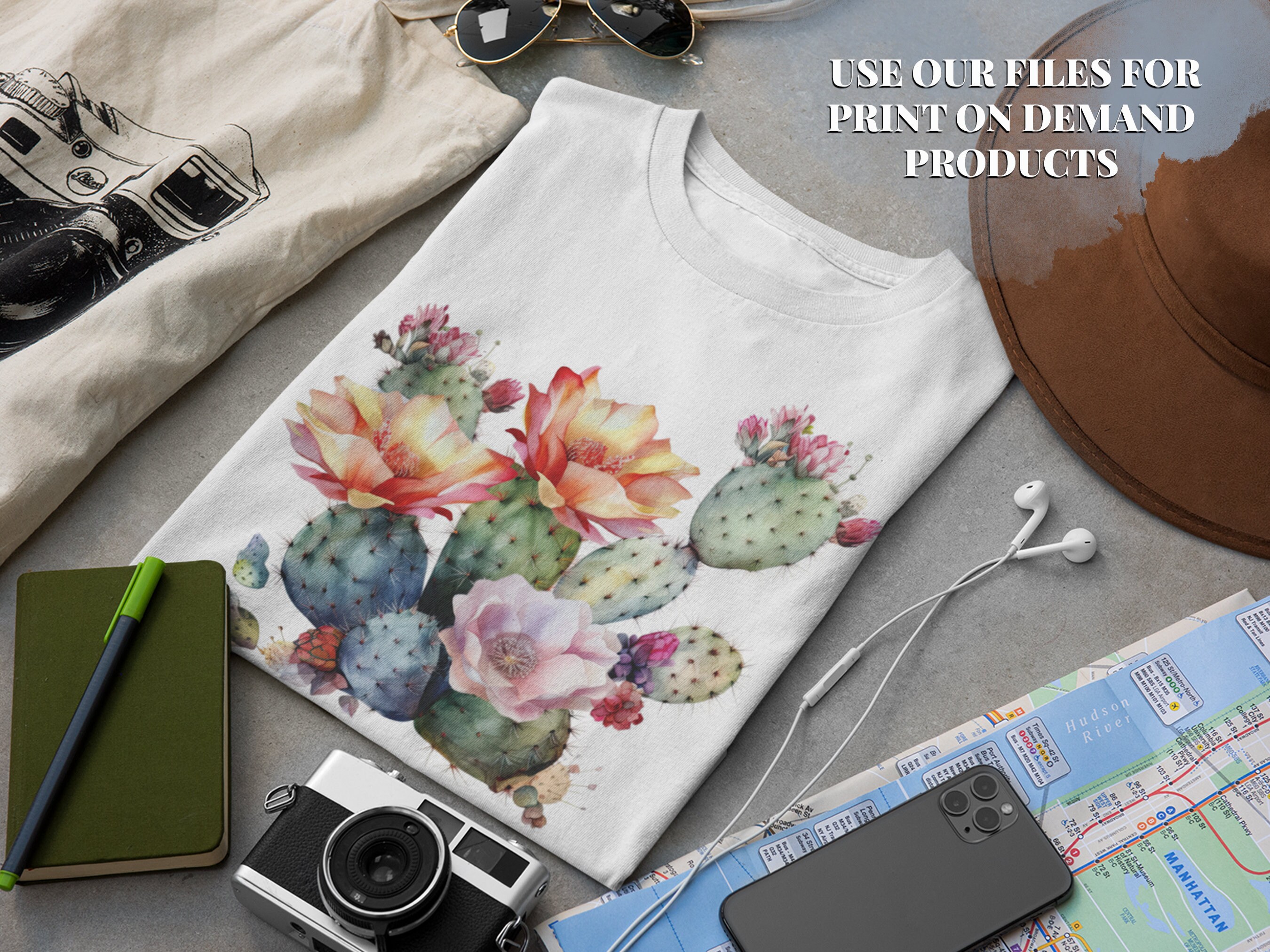 Watercolor Cactus Clip Art Bundle PNG Commercial Use, Set of 42 High ...