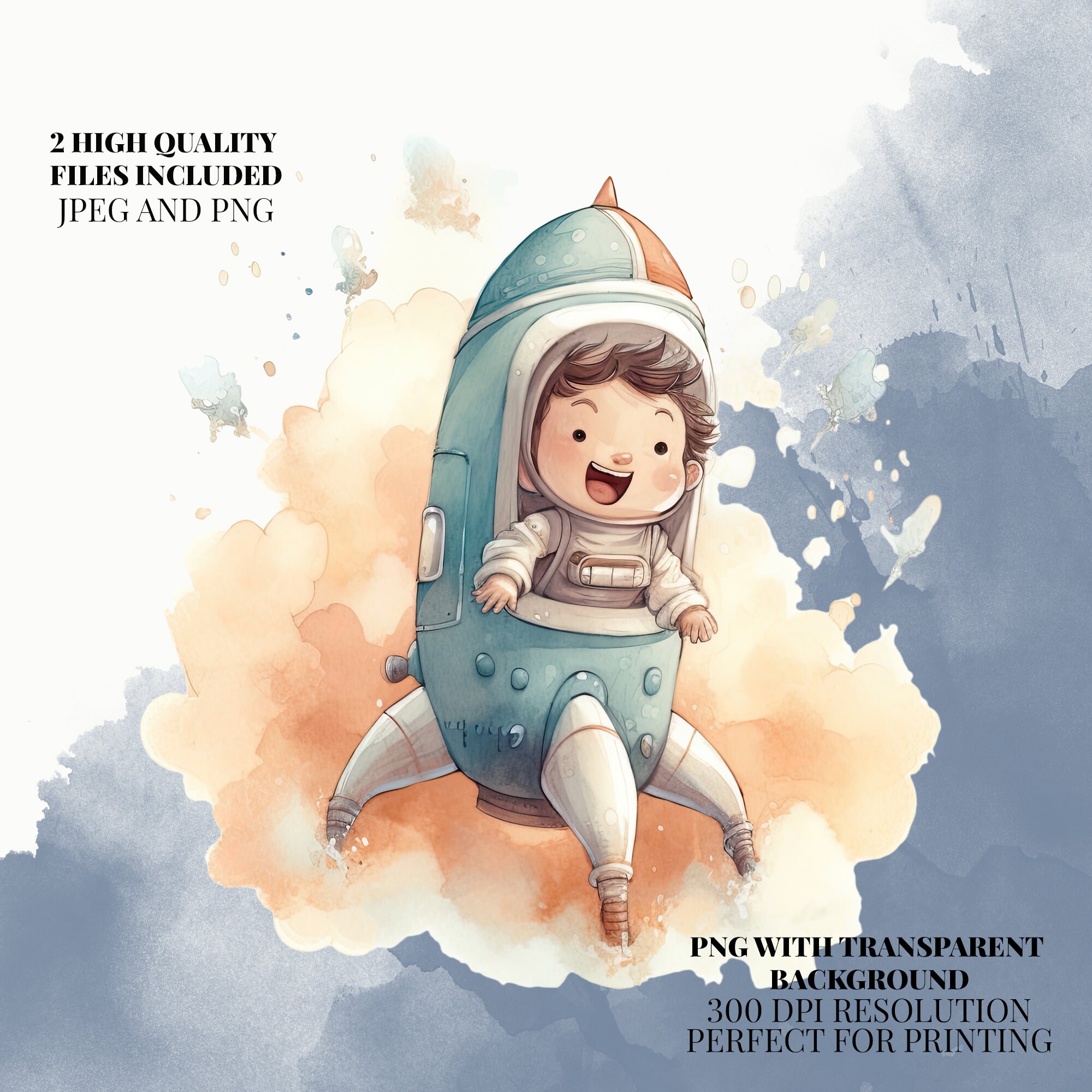 Kid Astronaut Watercolor PNG Commercial Use Clip Art, Baby Shower PNG ...