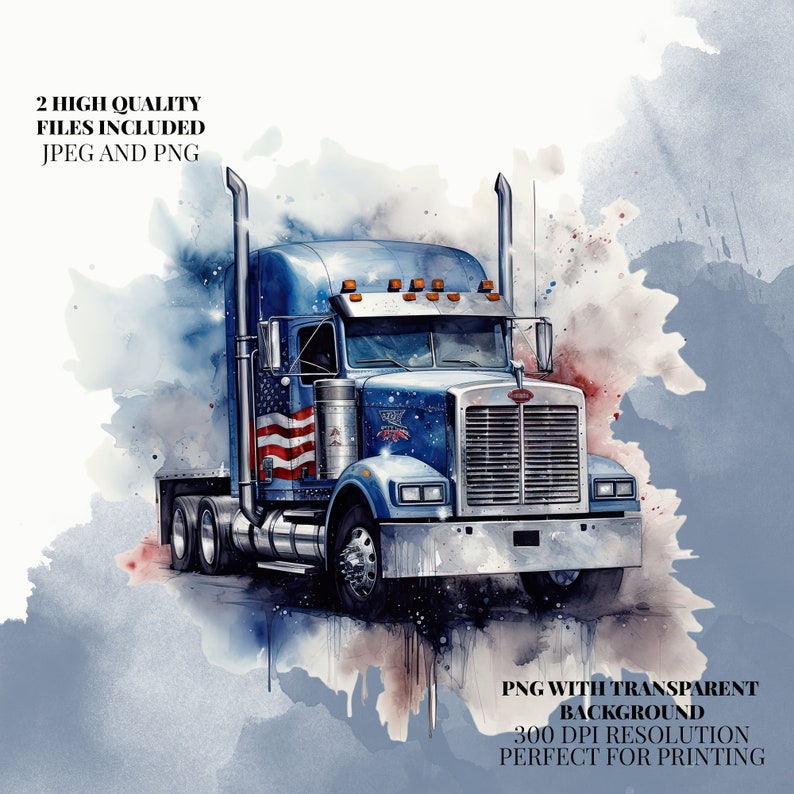 Semi Truck Watercolor PNG Commercial Use Clip Art, American Truck PNG ...