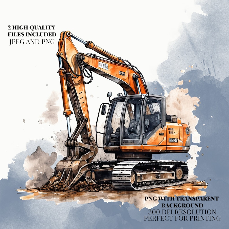Excavator Watercolor PNG Commercial Use Clip Art, Construction Clipart ...