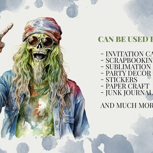 Hippie Zombie Watercolor PNG Commercial Use Clip Art, Fall Clipart PNG ...