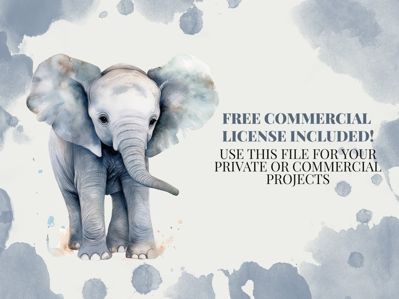 Baby Elephant Watercolor PNG Commercial Use Clip Art, Elephant Clipart ...