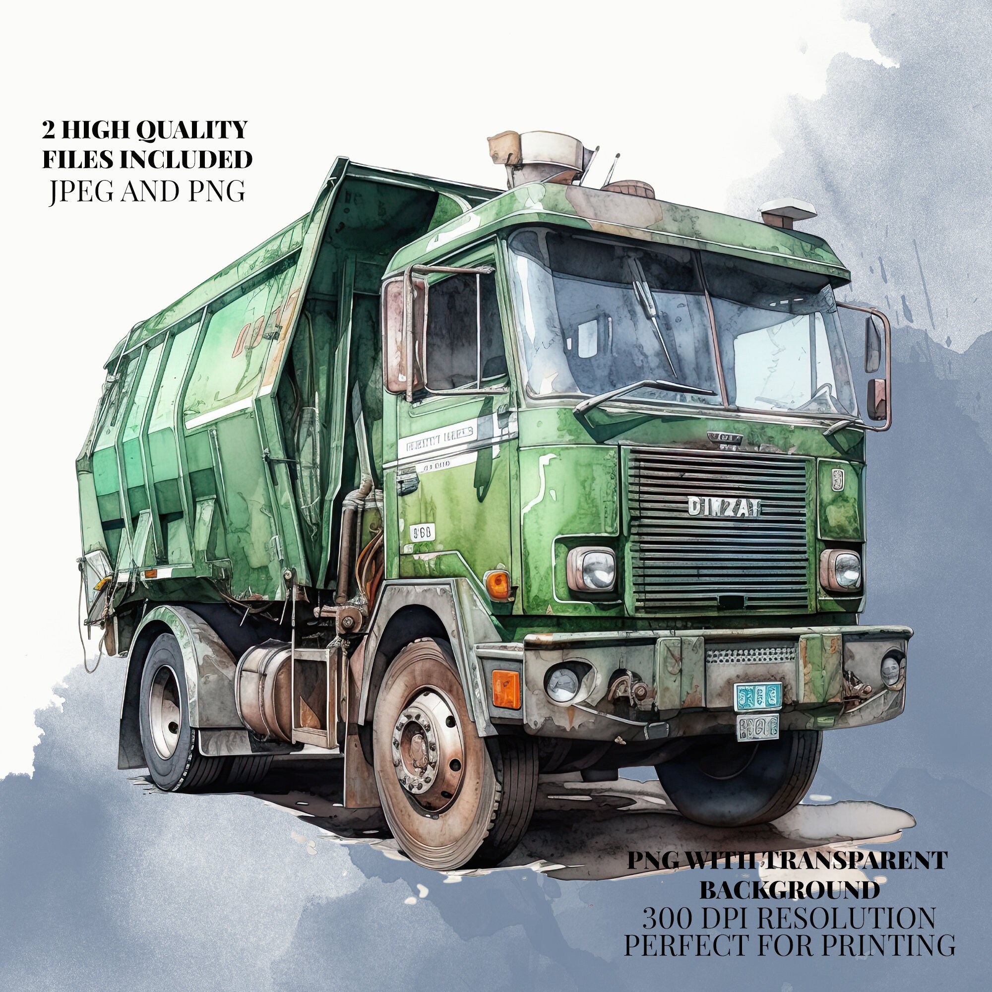 Garbage Truck Watercolor PNG Commercial Use Clip Art - Etsy