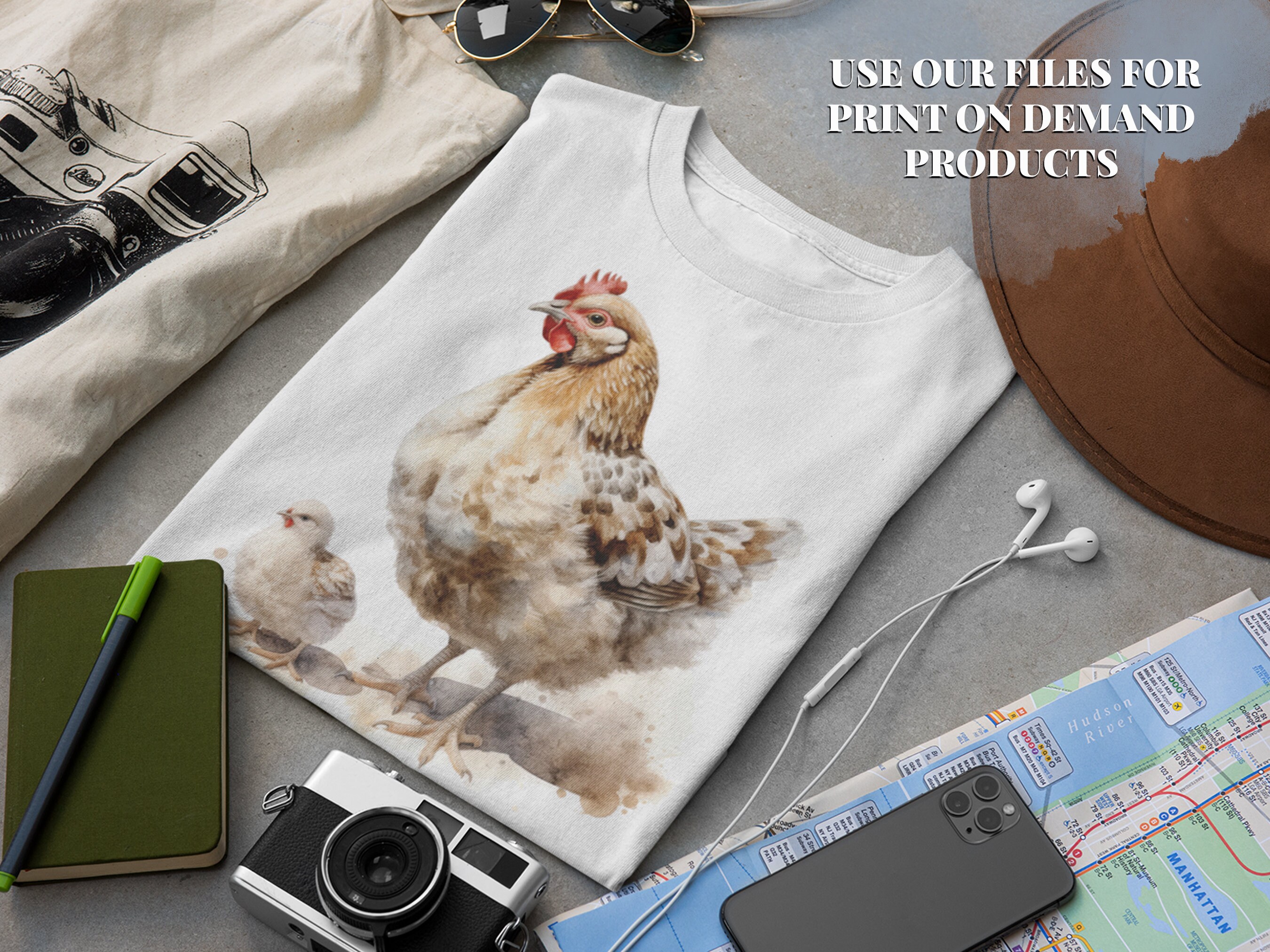 Farm Chicken & Chick Watercolor PNG Commercial Use Clip Art, Watercolor ...