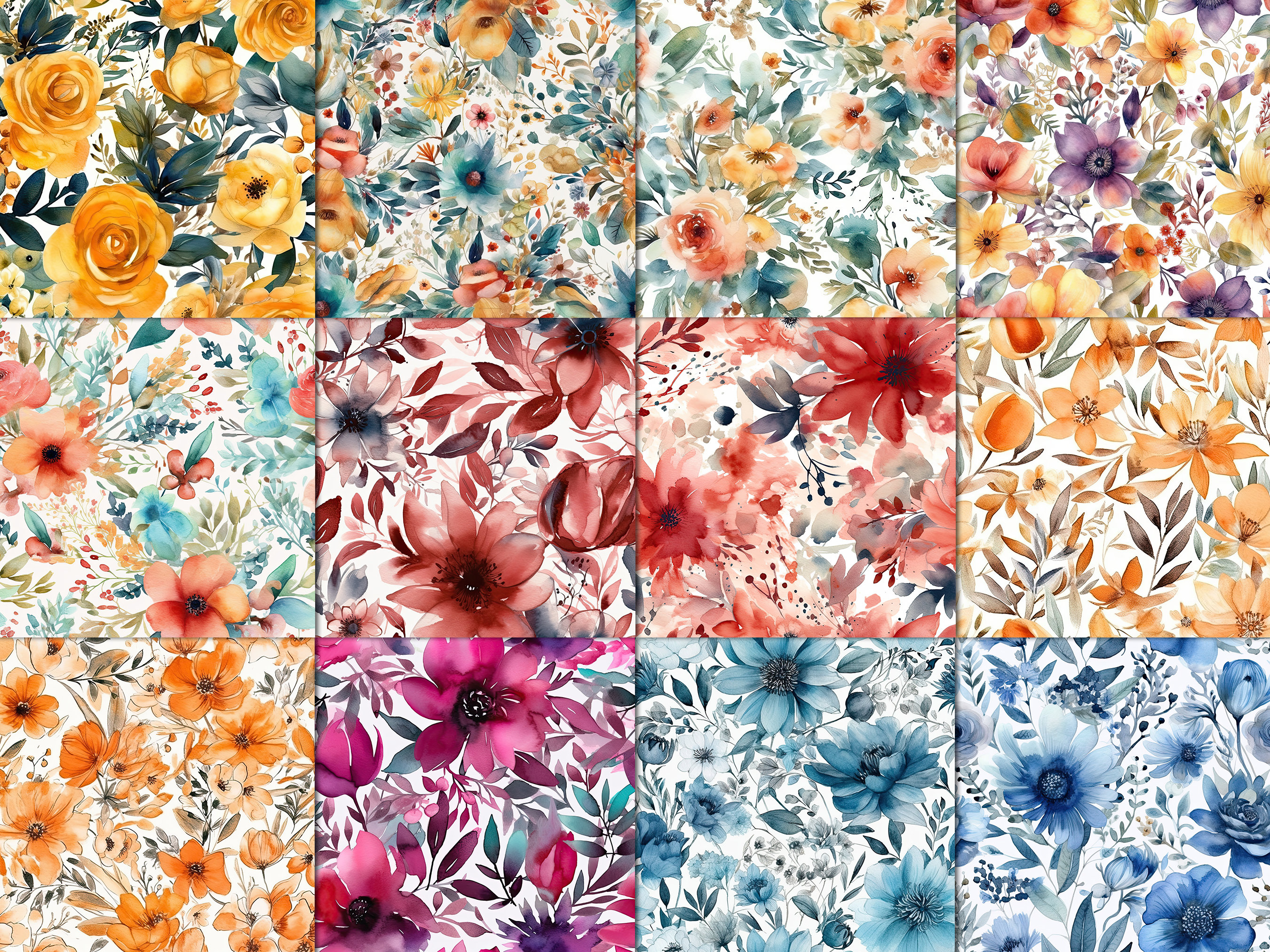 Watercolor Flowers Digital Paper Junk Journal, Seamless Pattern ...