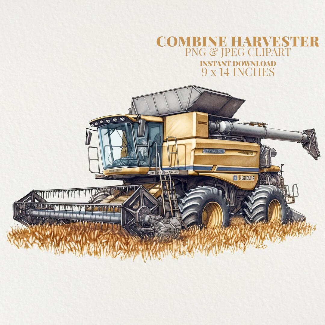 Combine Harvester Watercolor PNG Commercial Use Clip Art, Farm Nursery ...